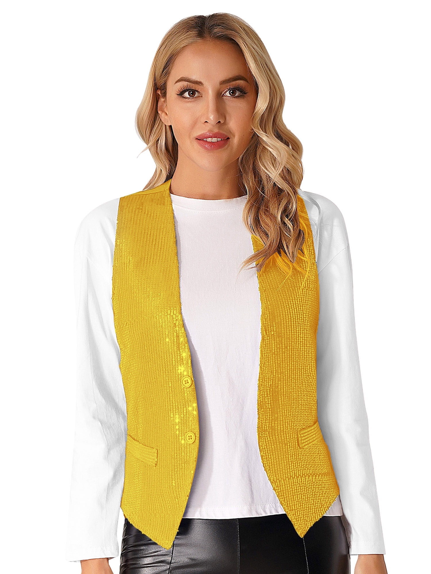 Yartina Men's Women's Shiny Sequins Vest Jacket Slim Fit Party Dress ...