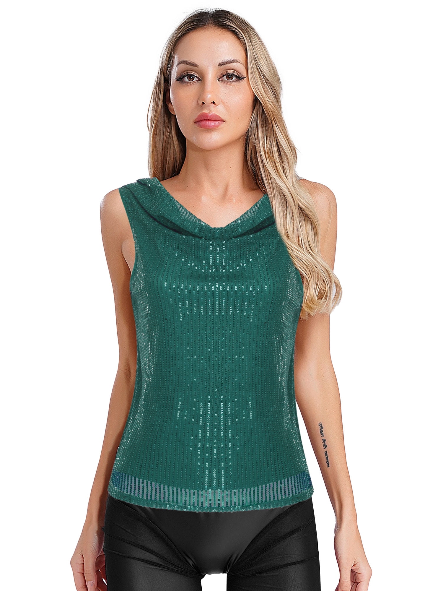 Yartina Sequin Tops for Women Solid Color Glitter Vest Dressy Tops ...