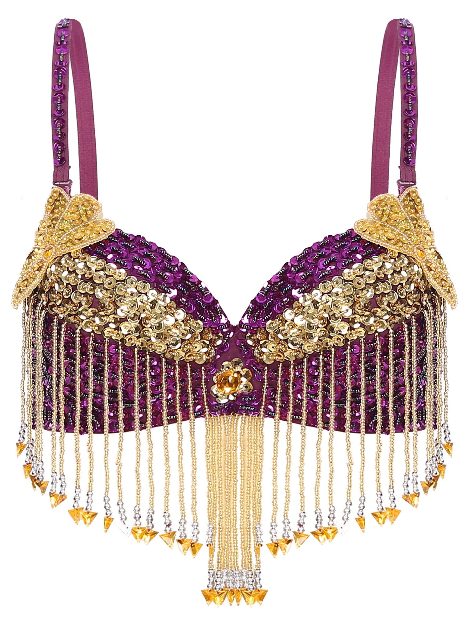 Yartina Women Beaded Fringe Halter Bra Top Shiny Tribal Tops Belly ...