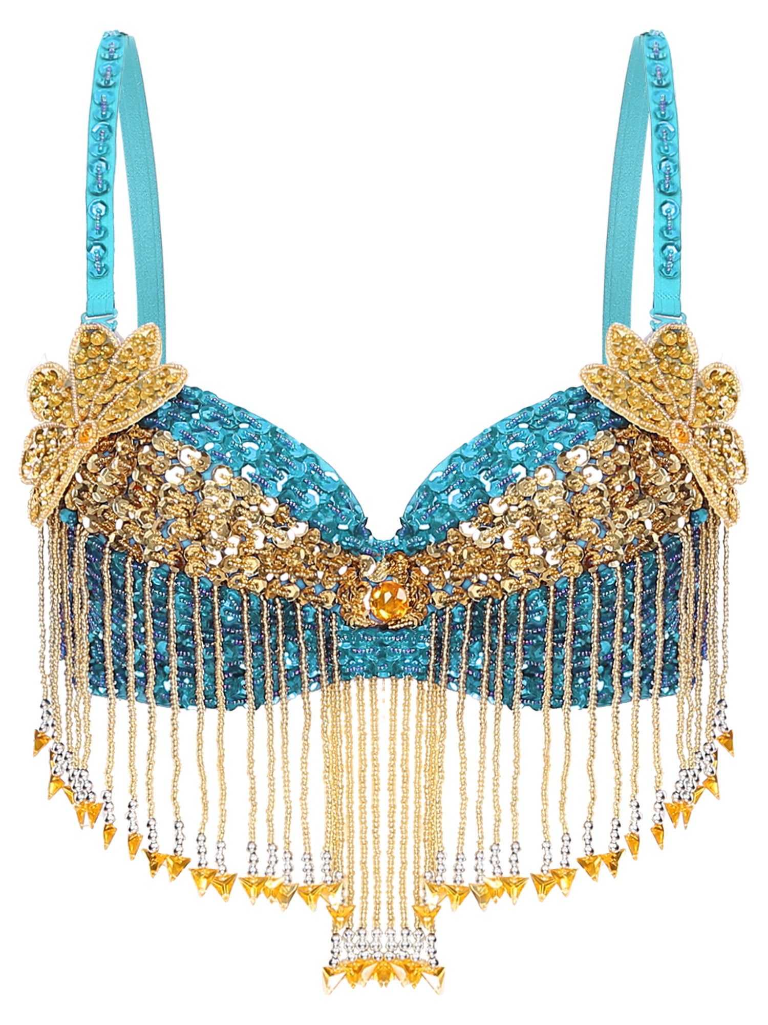 Yartina Women Beaded Fringe Halter Bra Top Shiny Tribal Tops Belly ...