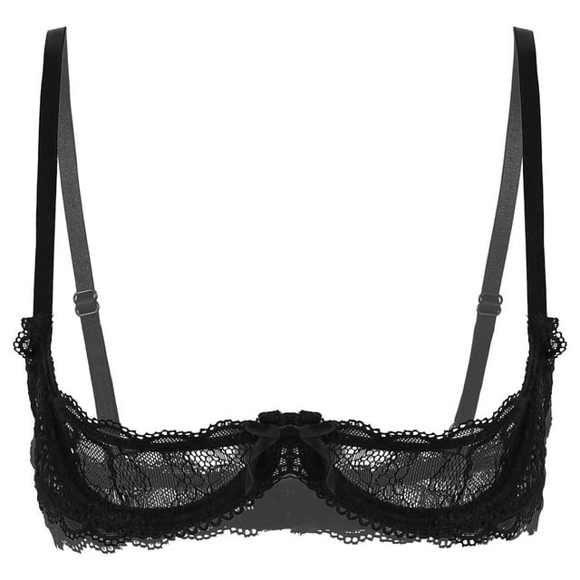 Yartina Women's 1/4 Cup Lace Bra Underwired Shelf Bra See Through Bralette Black XXL - Walmart.com