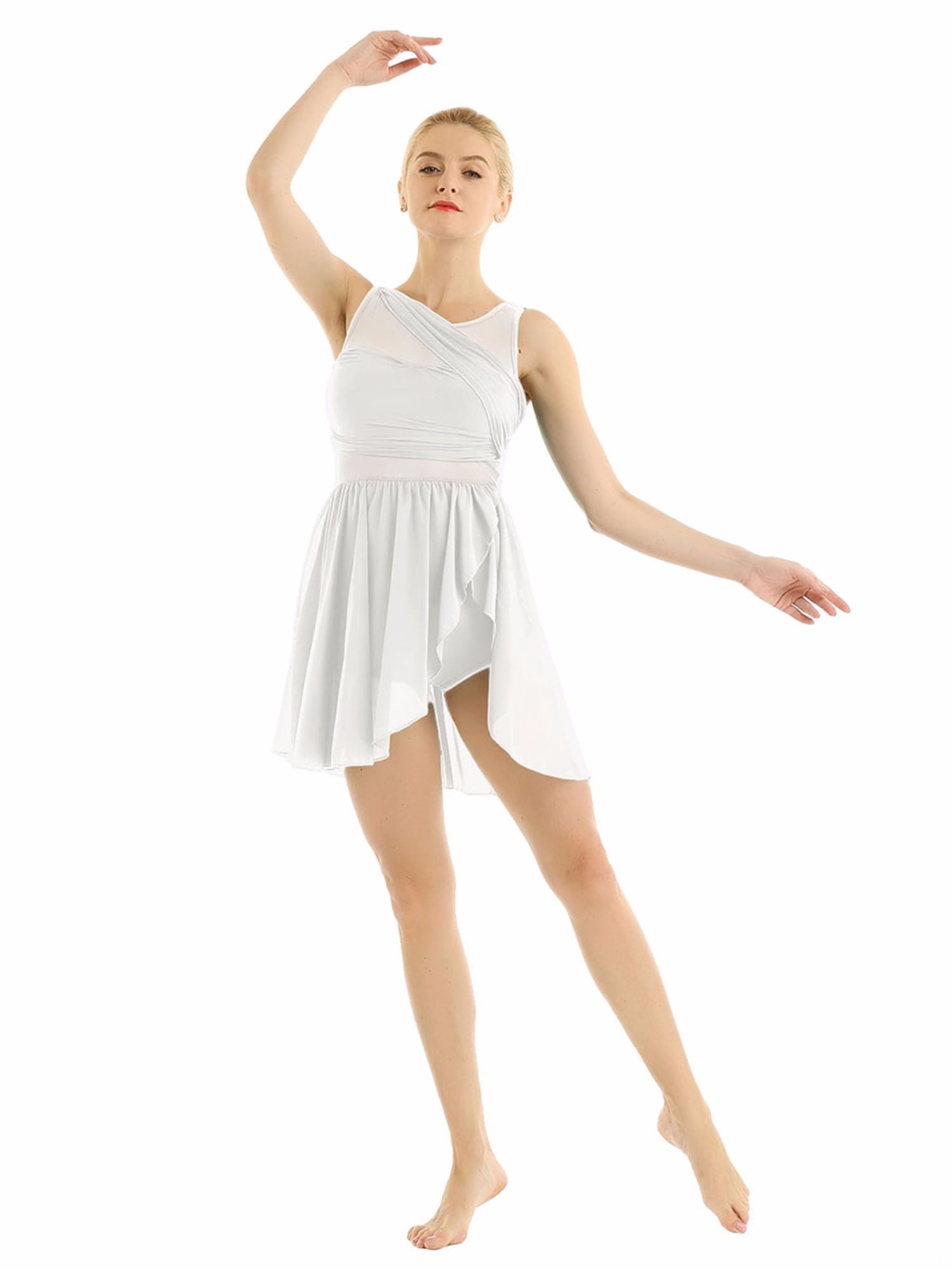 Yartina Women's Lyrical Dance Dress V-neck Asymmetric Skirted Leotard ...