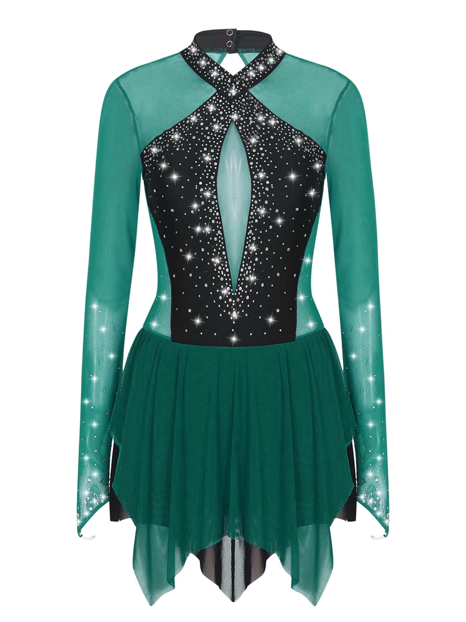 Yartina Womens Figure Skating Dance Costume Shiny Rhinestones Ice ...