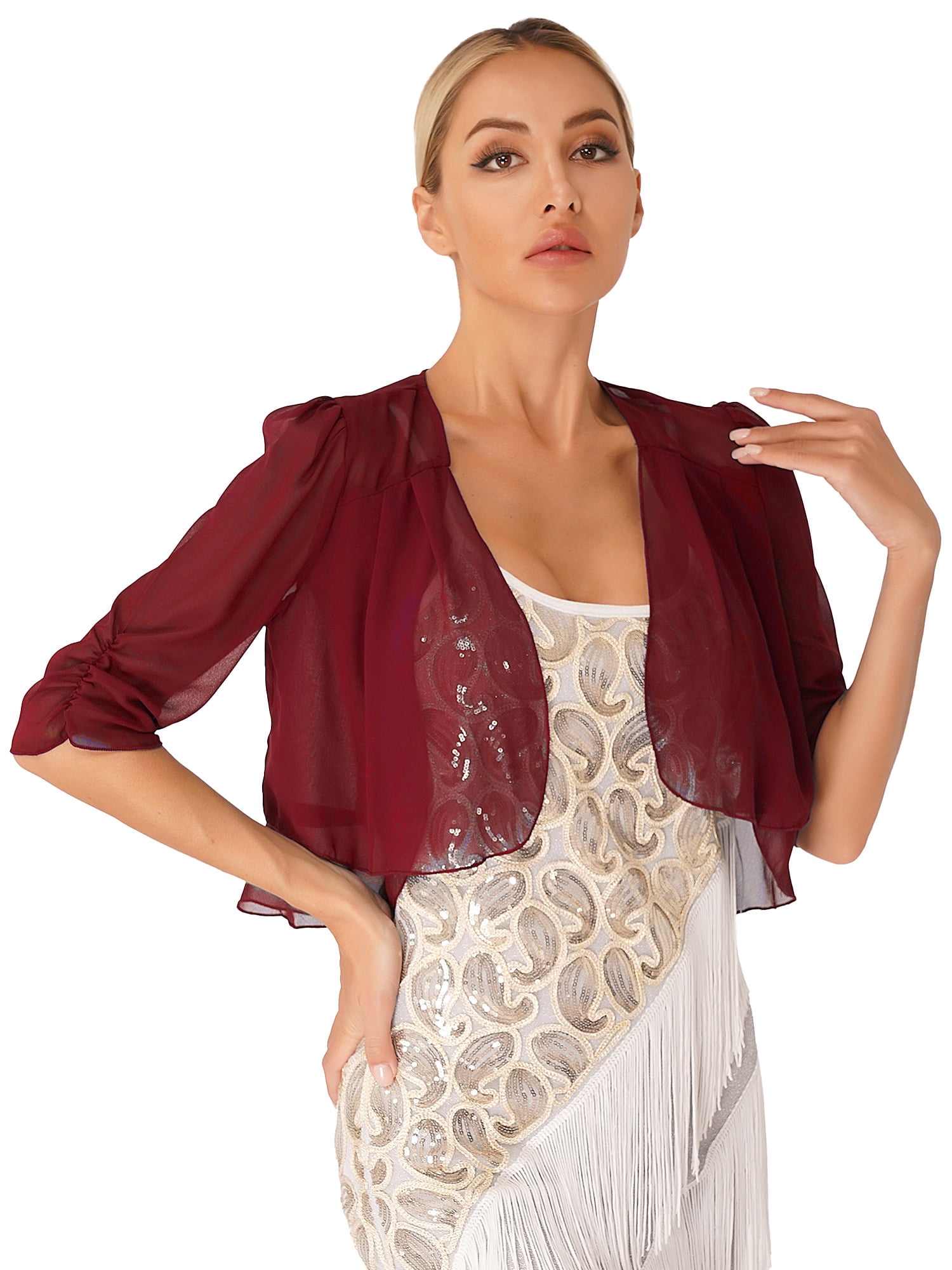 Yartina Womens Half Sleeve Sheer Mesh Shrug Cropped Bolero Cardigan ...