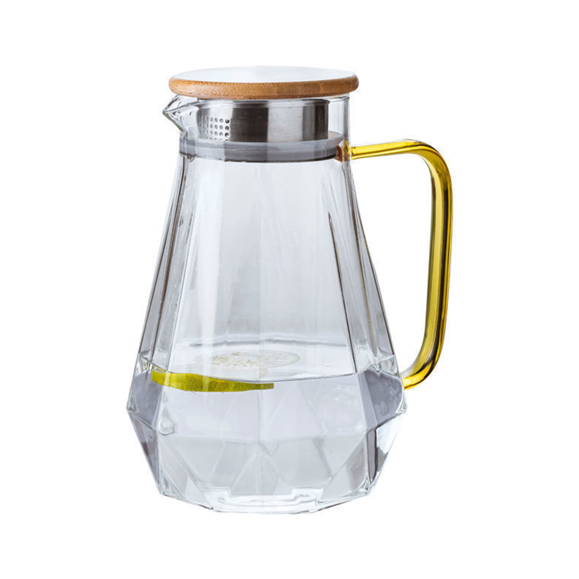 YasTant Glass Pitcher 70 Oz/2L with Scale Line and Lid, Diamond Design ...