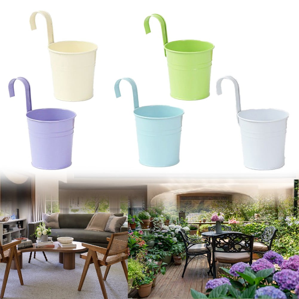 Yashili 5pcs Metal Hanging Flower Pots for Fence Balcony Garden with ...