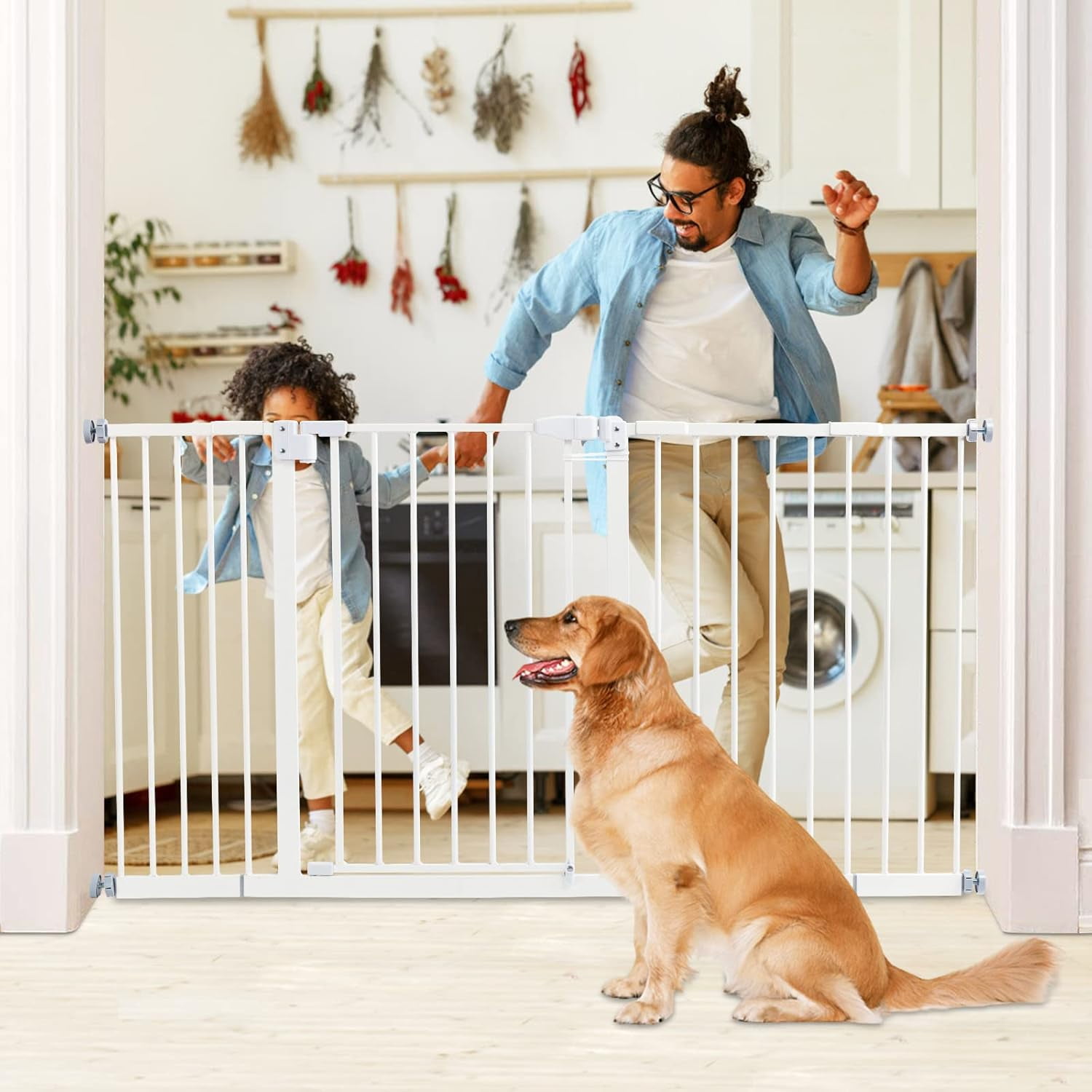Yasong Extra Wide Baby Gate - 58-Inch White Doorway & Stair Gate, Tall ...