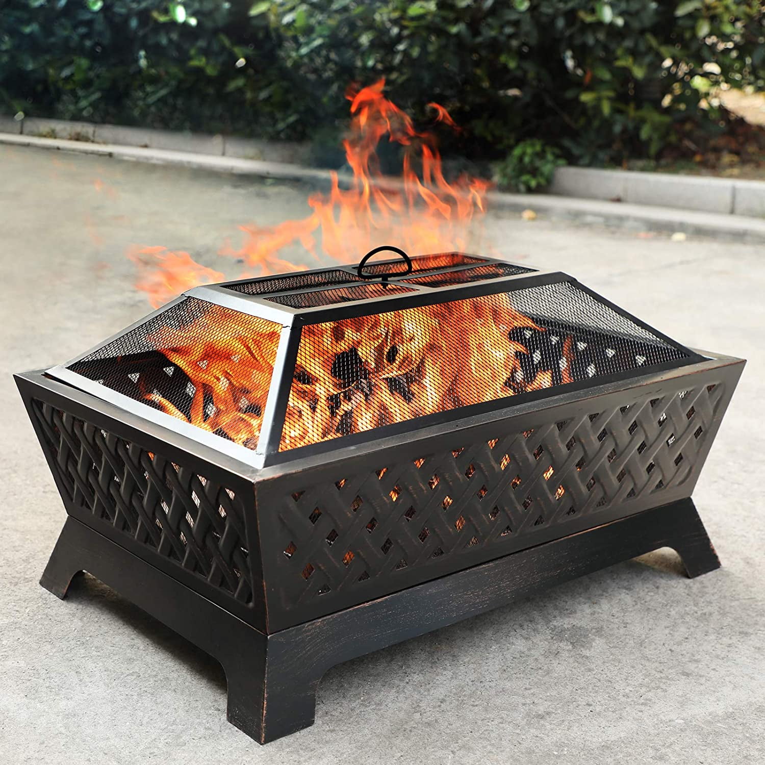 Yasong Outdoor Wood Burning Fire Pits, Rectangular Deep Bowl Large ...