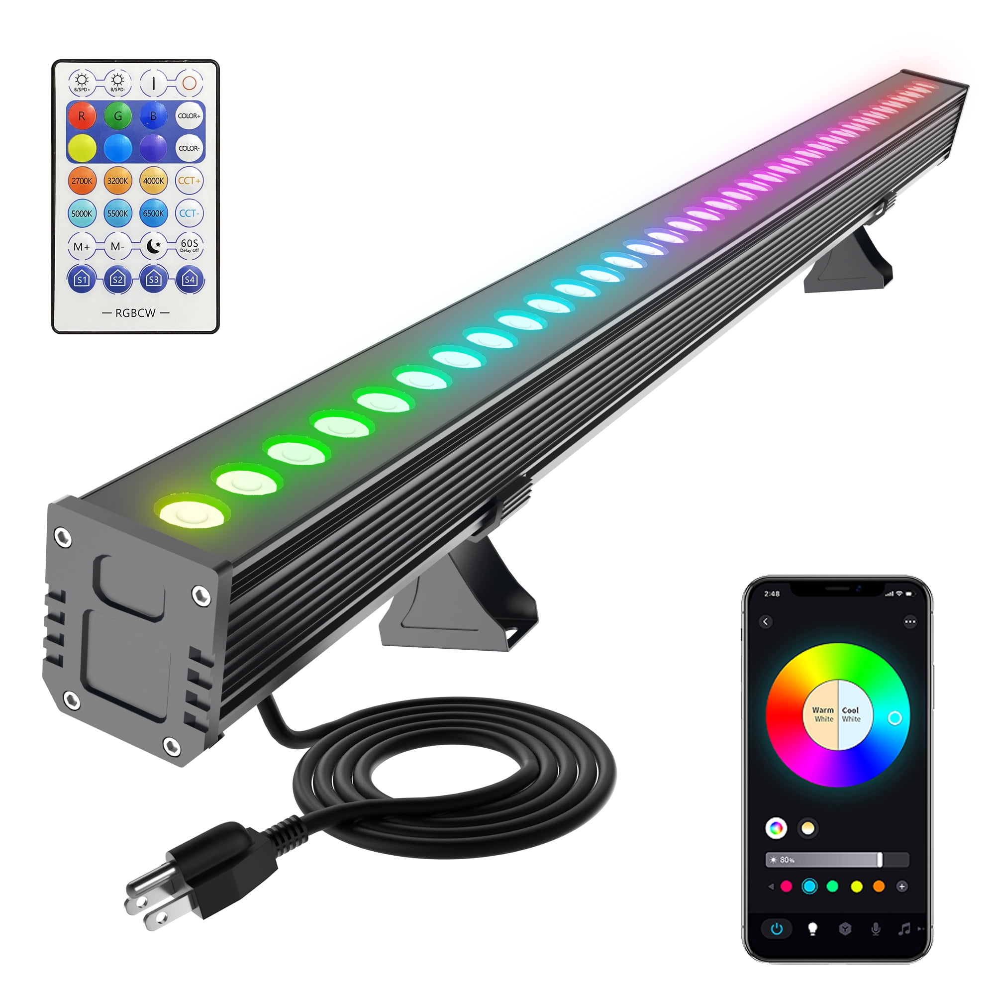 RGBW LED Wall Washer Light Bar, 108W Bright RGB Color Changing, RF ...