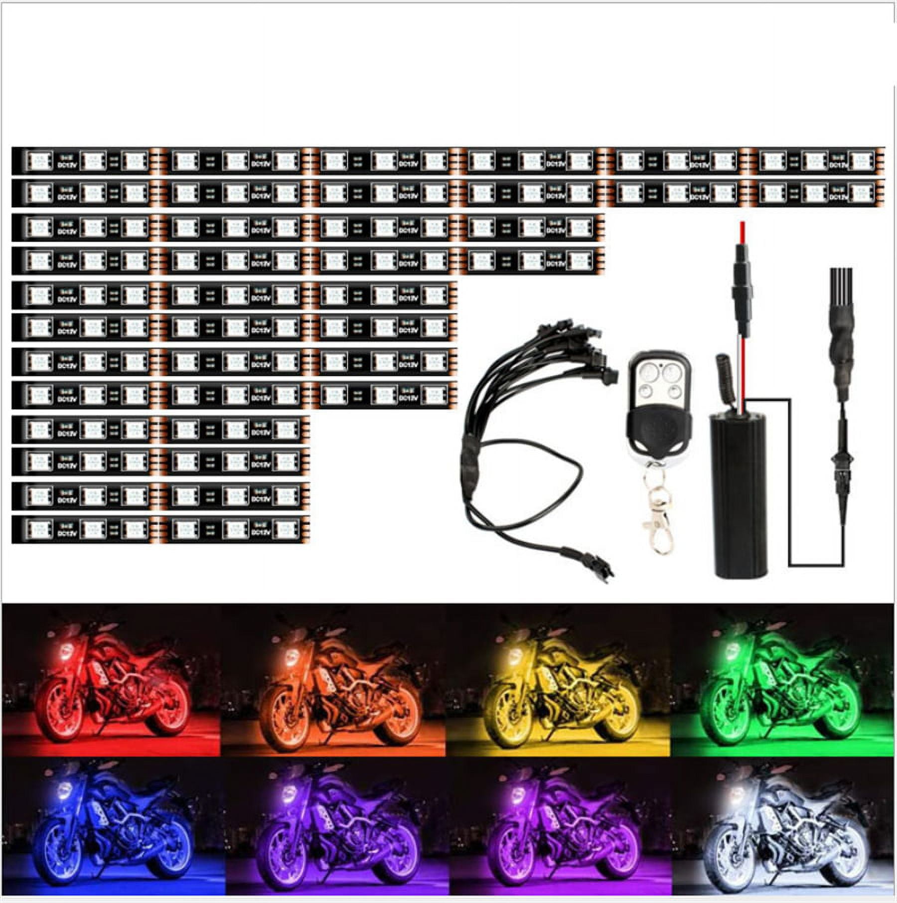 Yassdwbn 12pc Motorcycle RGB LED Neon Under Glow Lights Strip Universal ...