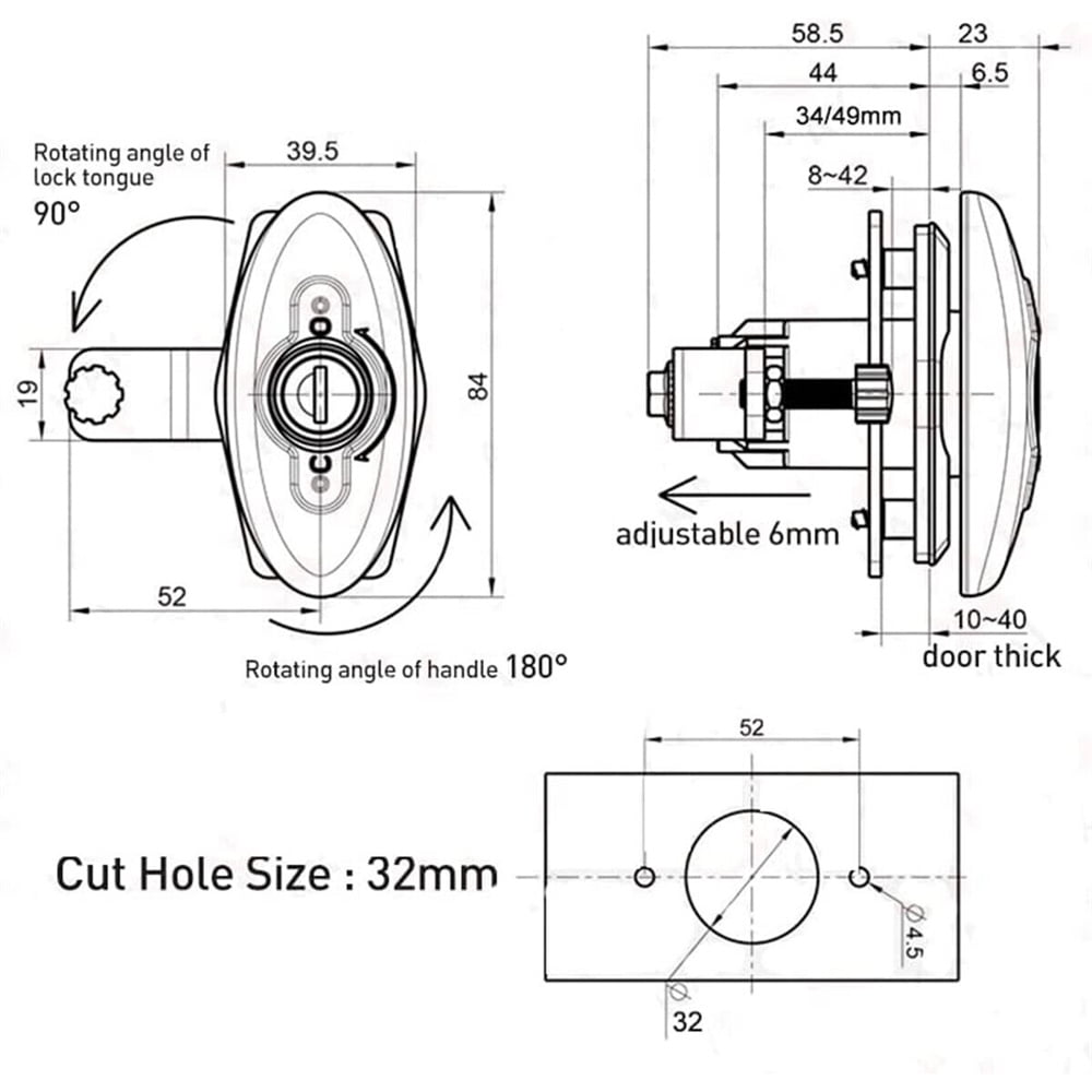 Yassdwbn Rotating Handle Lock Door Latch w/ 2 Keys for Camper RV Cabin ...