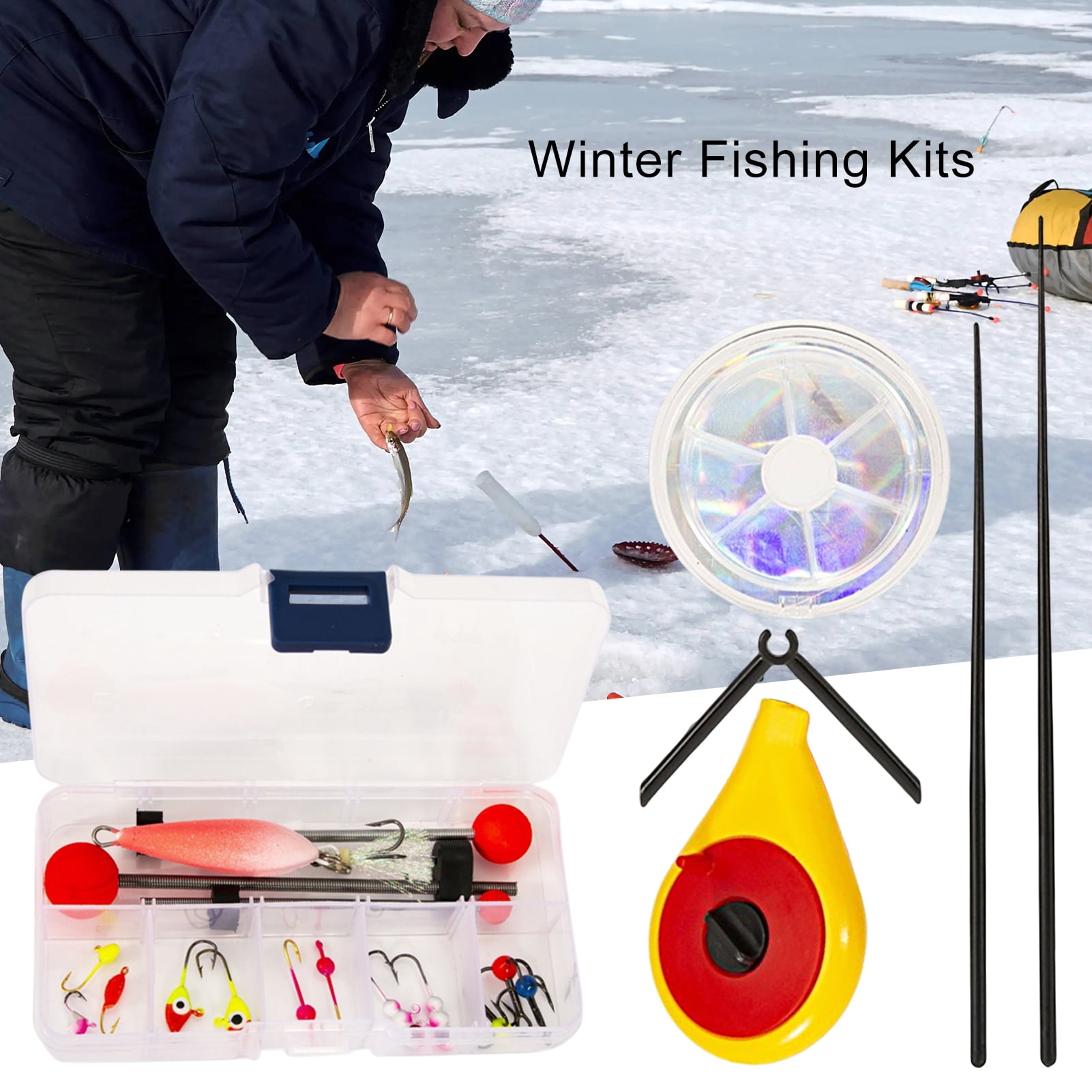 Yasu Ice Fishing Rod 1 Set Fishing Strong Helpful Ice Fishing Jig Hook ...