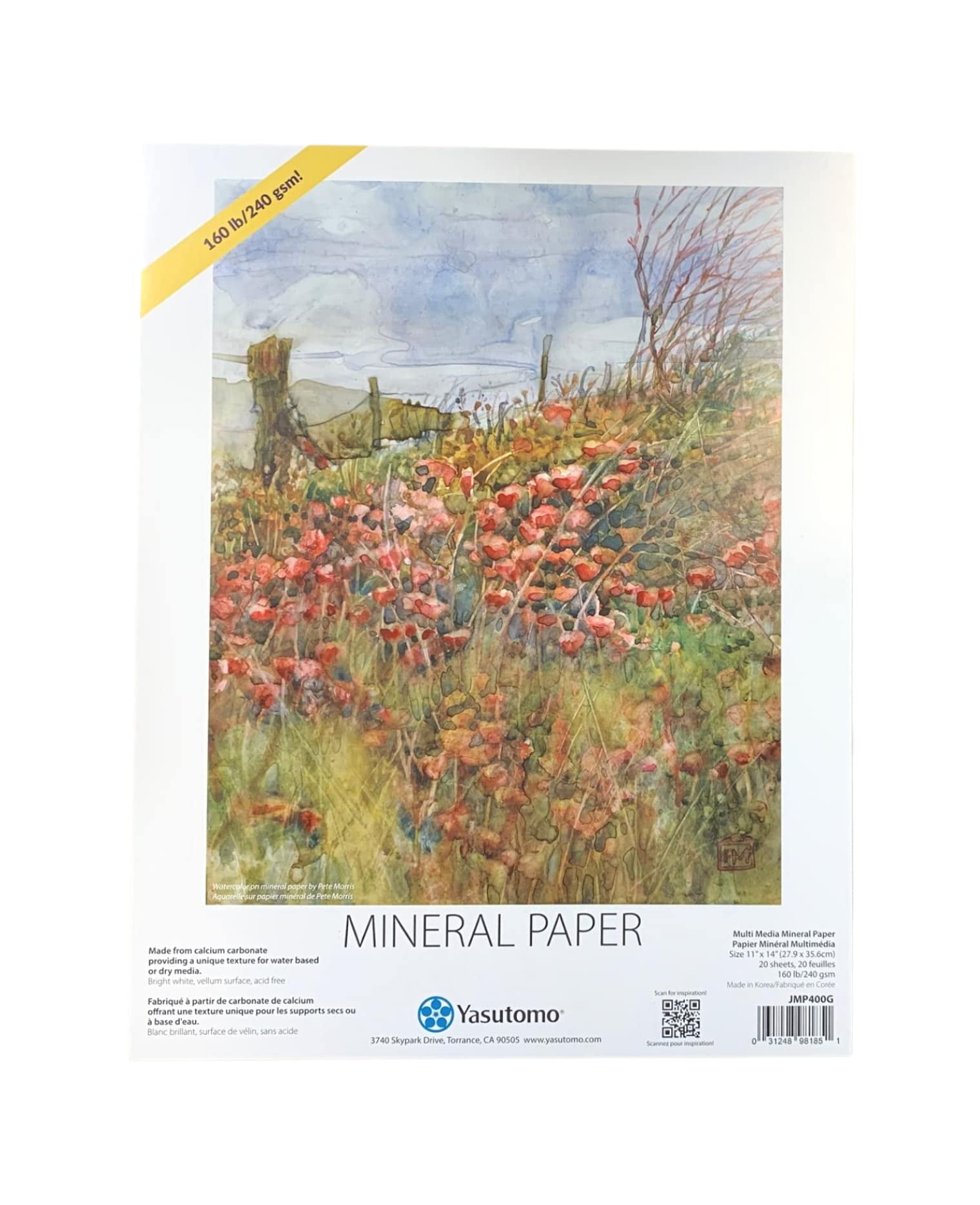 Yasutomo Heavyweight Mineral Paper - White, 11" x 14", Pkg of 20 Sheets ...