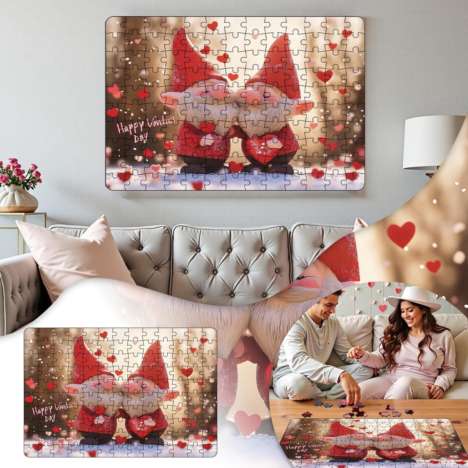 Yatbbeixxx 130 Piece Valentine's Day Puzzle Set Valentine's Day Snow ...