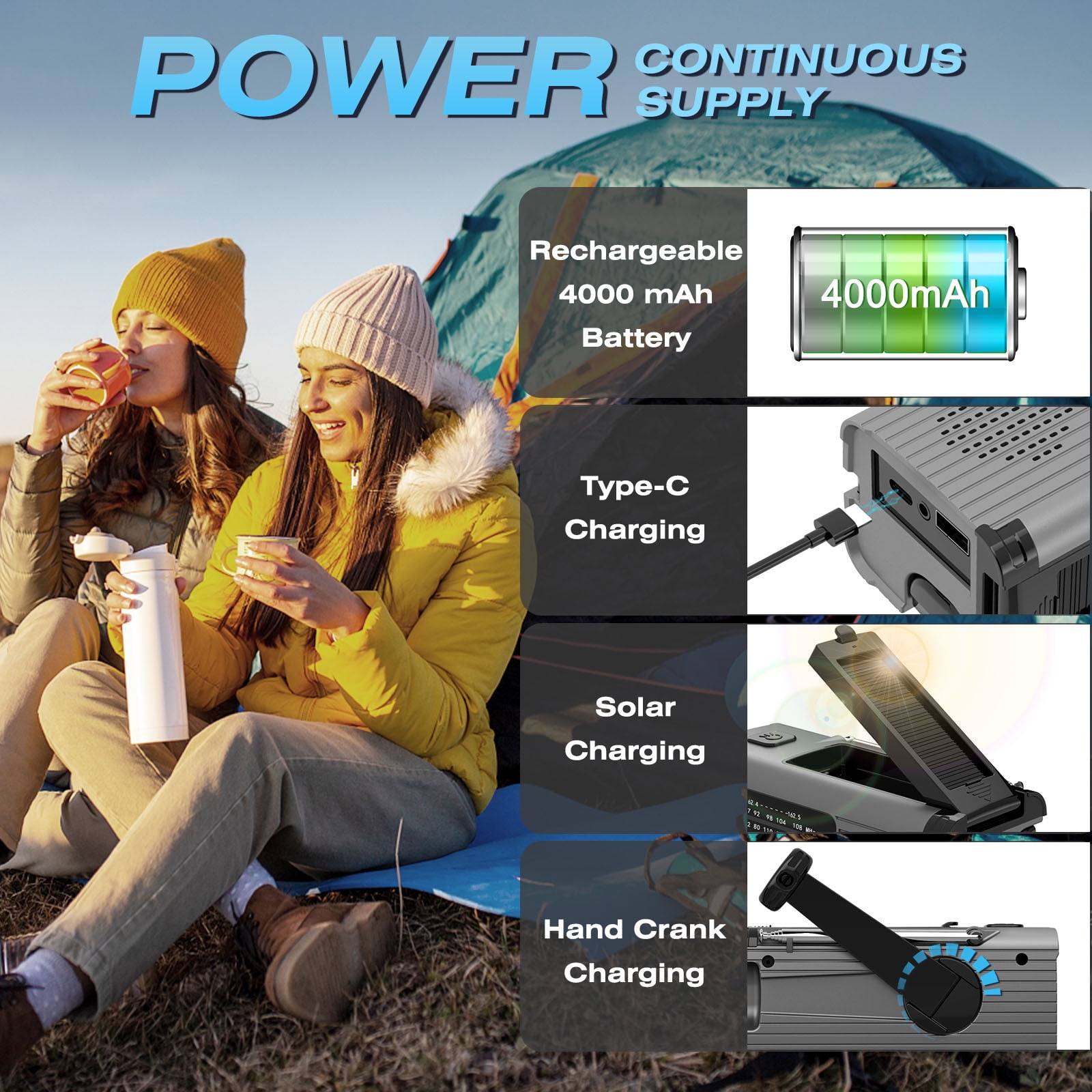 Yatlte 4000mAh Hand Crank Emergency Solar Radio, with Power Phone ...