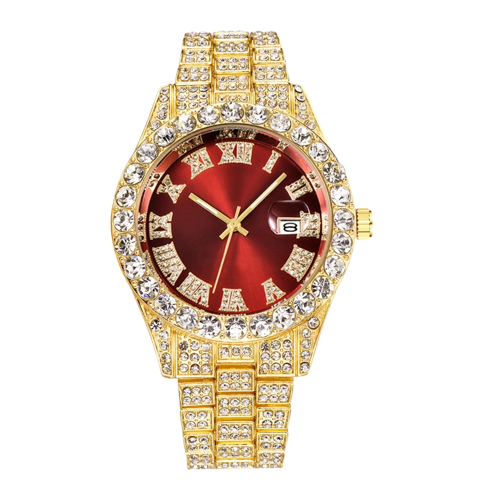 Yatlte Luxury Men Hip Hop Watch with Roman Scale Calendar Diamond Wrist ...