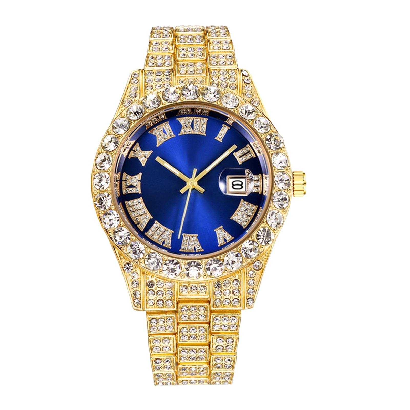 Yatlte Luxury Men Hip Hop Watch with Roman Scale Calendar Diamond Wrist ...