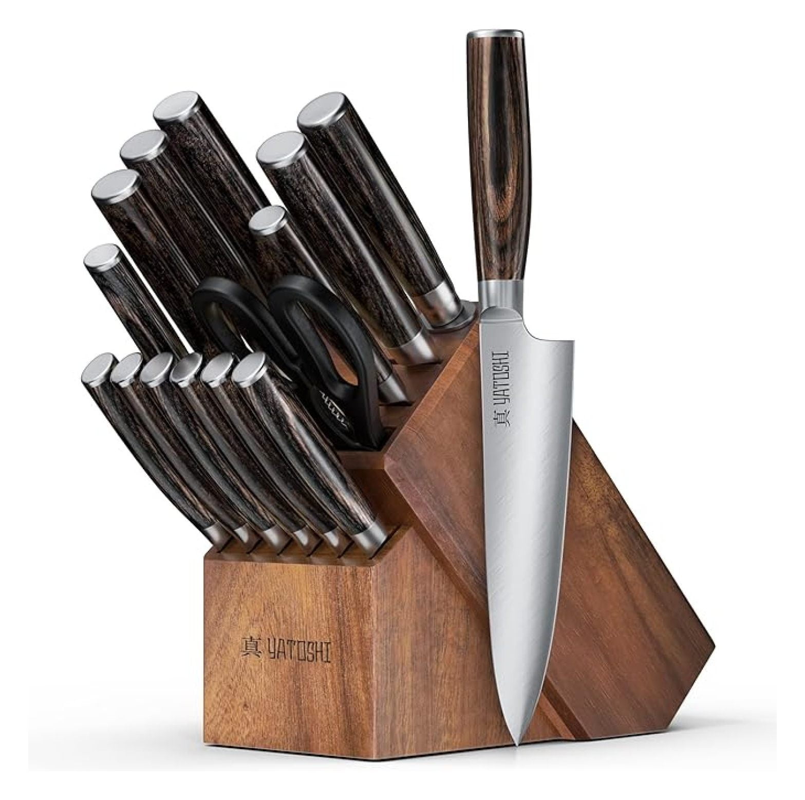 Yatoshi 15 Piece Knife Block Set - Pro Kitchen Knife Set Ultra Sharp ...