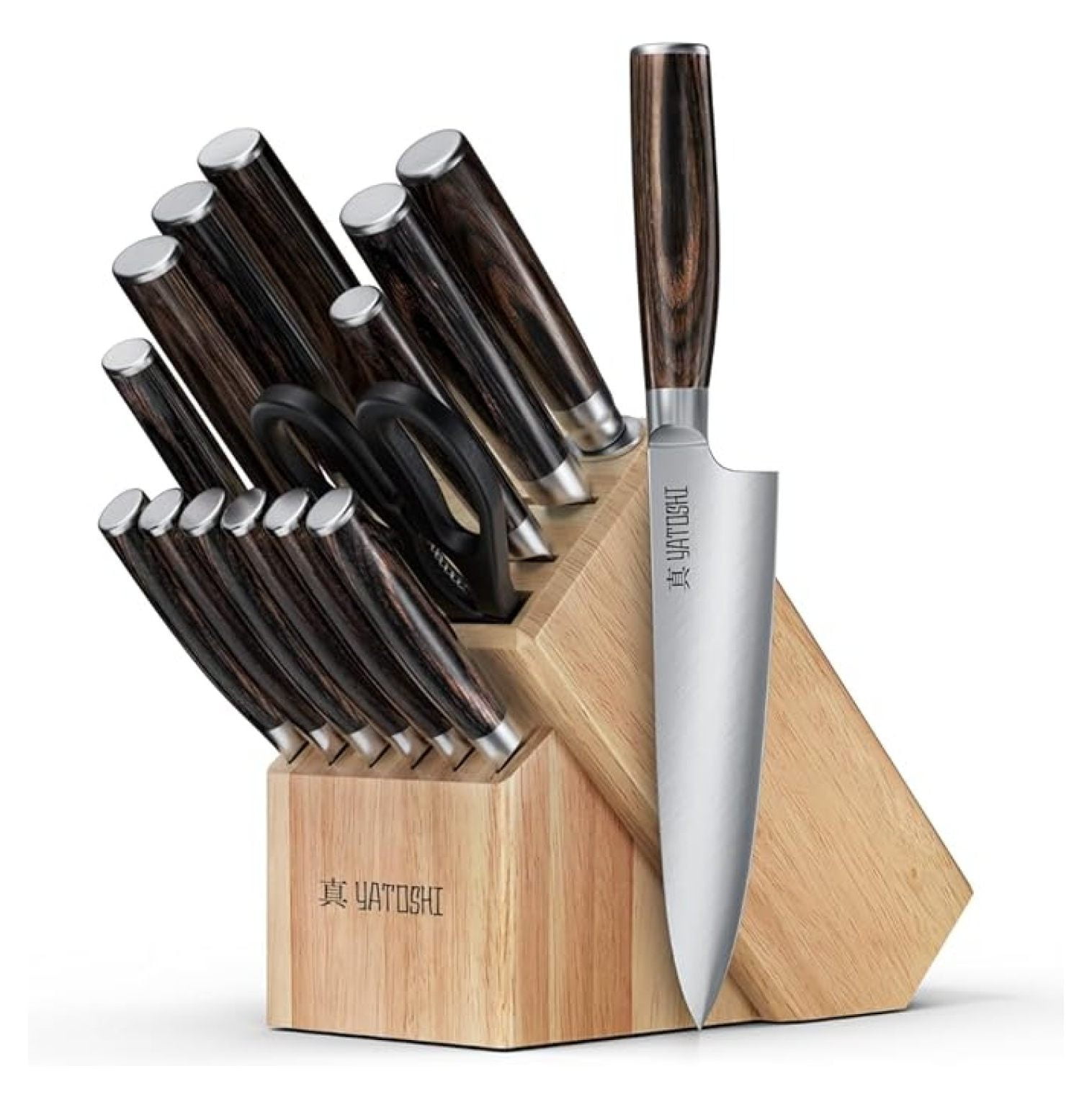Yatoshi 15 Piece Knife Block Set - Pro Kitchen Knife Set Ultra Sharp ...