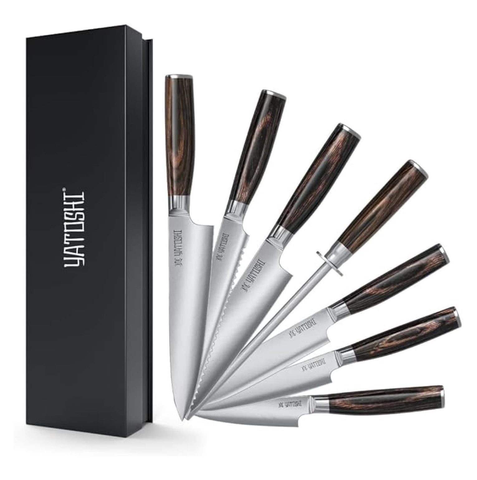Yatoshi Kitchen Knife Set - 7 Piece, Ultra Sharp High Carbon Stainless ...