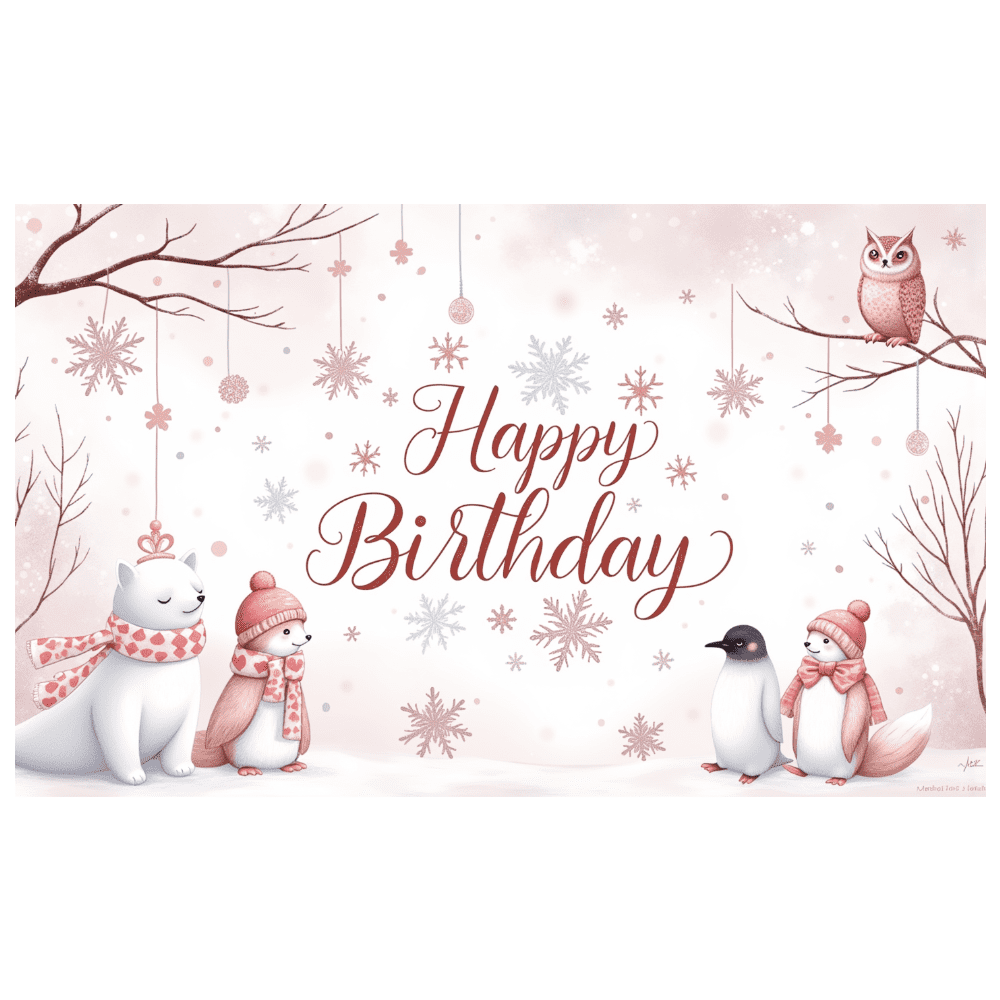 Yatrandify Animal Theme Winter Birthday Banner Snowflake Design Happy ...