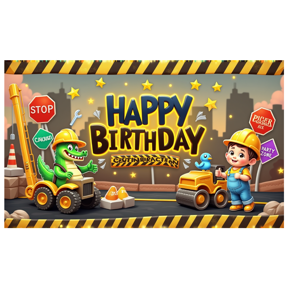 Yatrandify Cartoon Construction Banner Kids Birthday Happy Construction ...