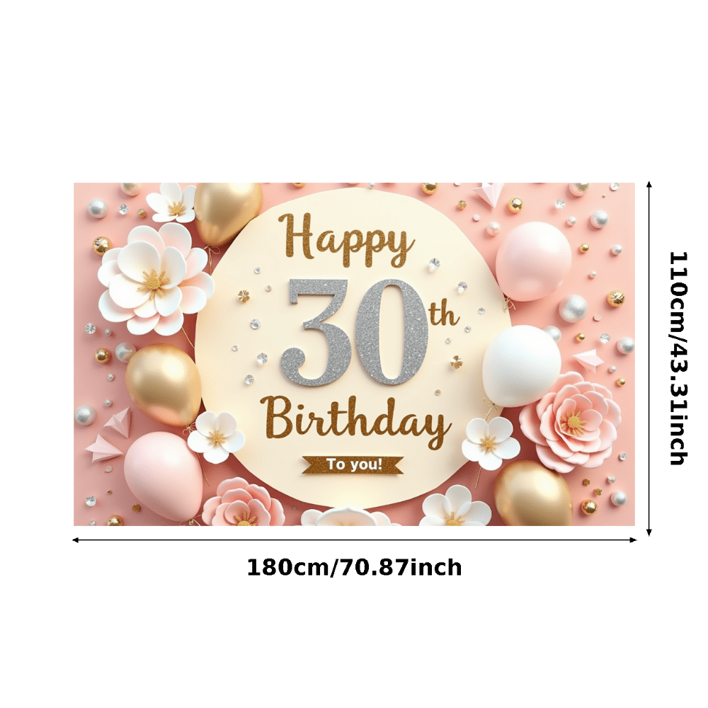Yatrandify Pink Floral Happy Birthday Banner Gold Balloon Blush Flower ...