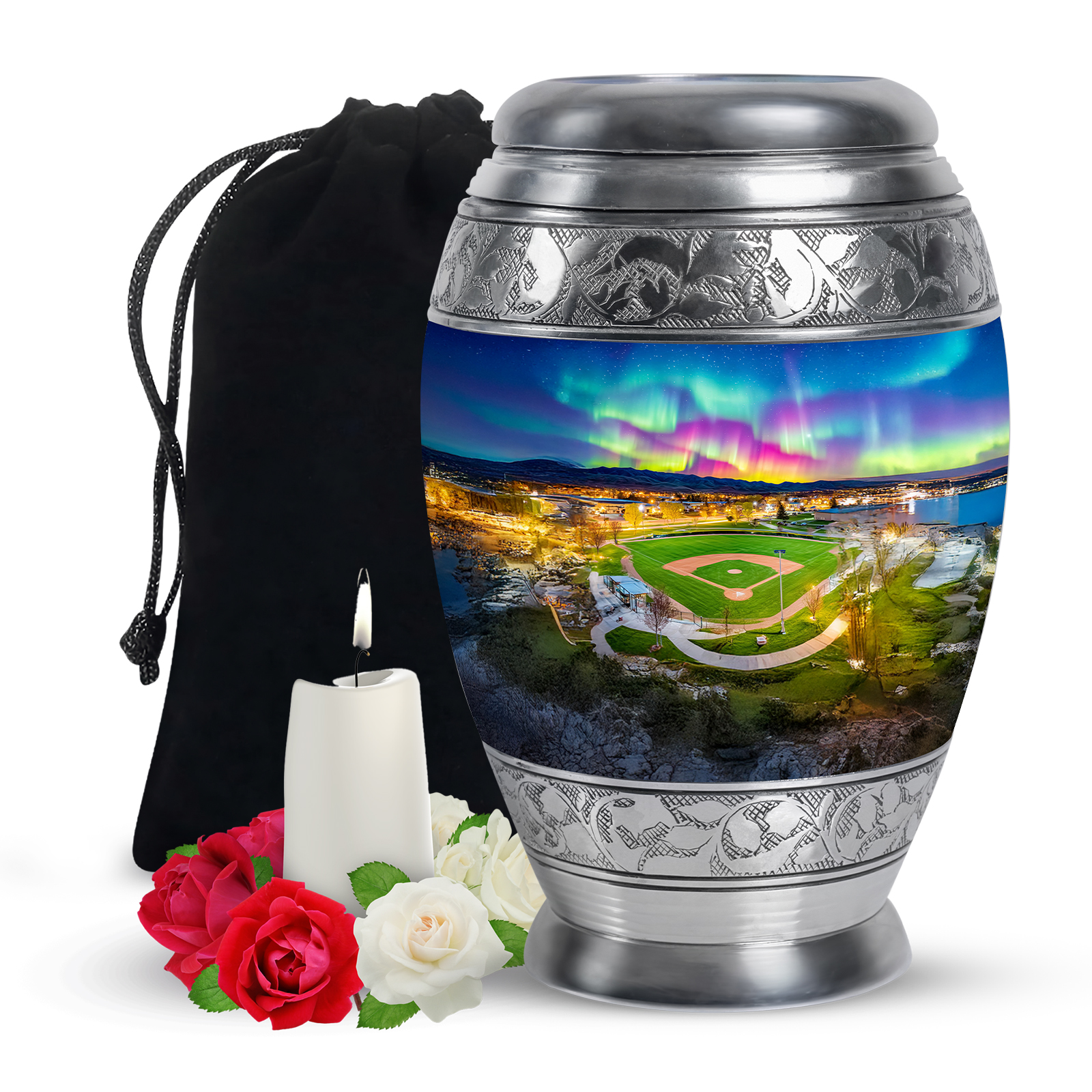 Yatskia Baseball Ground with Northern Lights Large Funeral Urns for ...