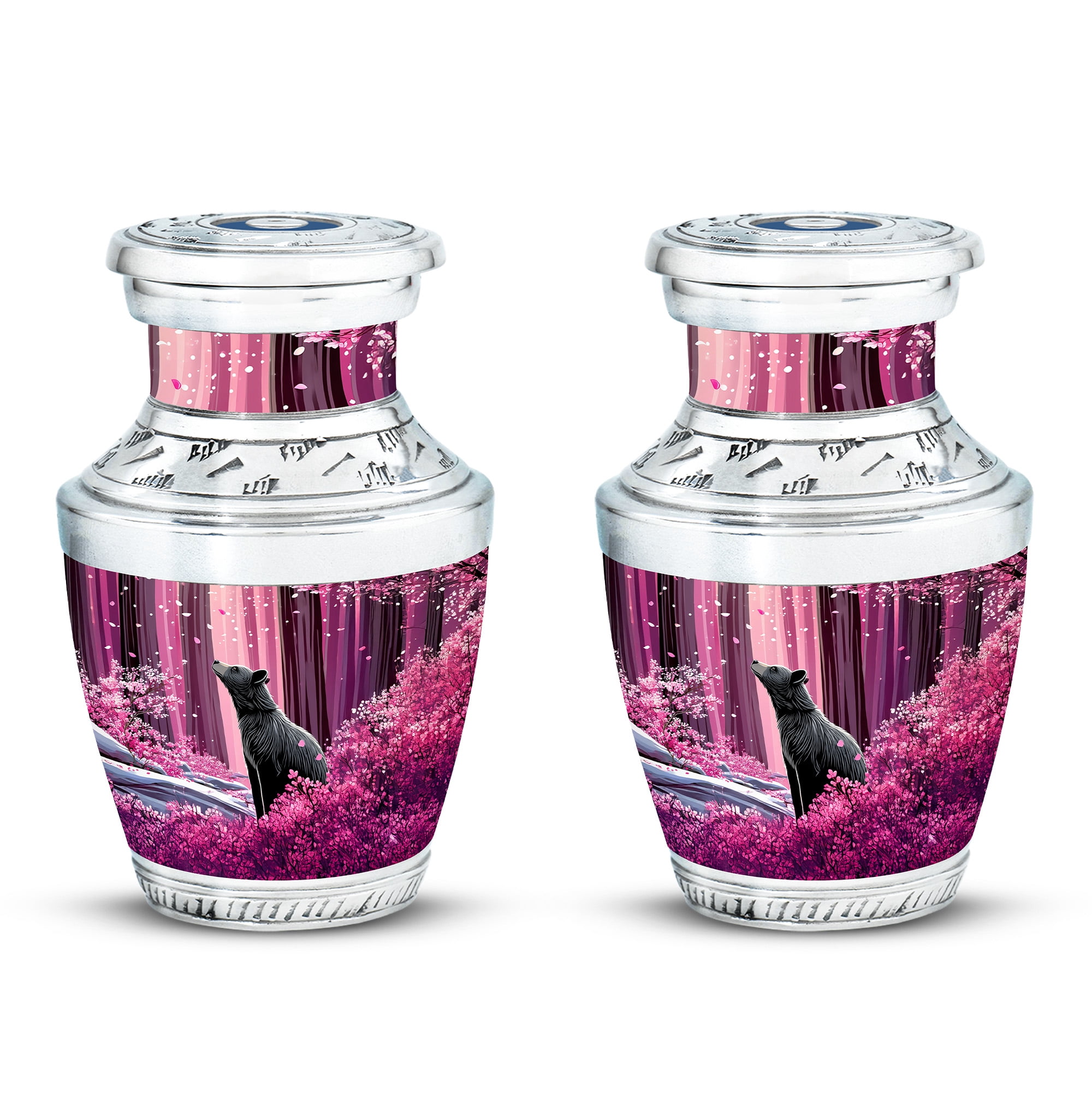 Yatskia Black Bear with Cherry Blossoms Mini Cremation Urns for Human ...