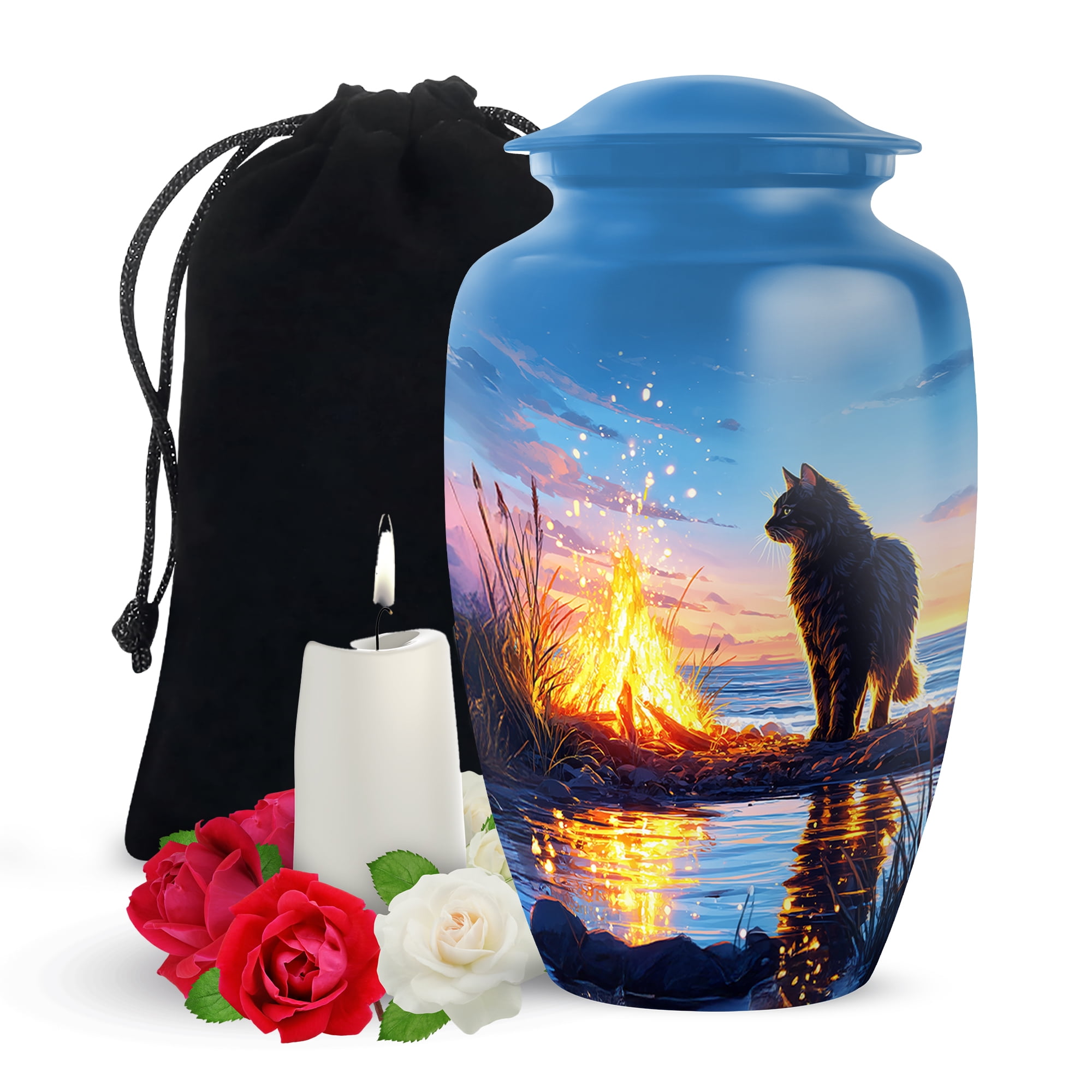Yatskia Black Cat at Campfire Decorative Memorial Urns for Human Ashes ...