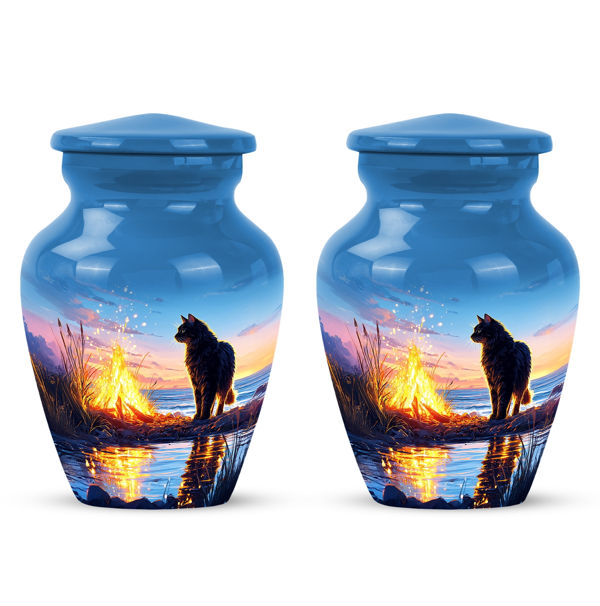 Yatskia Black Cat at Campfire Small Urns for Human Ashes Keepsake Adult ...