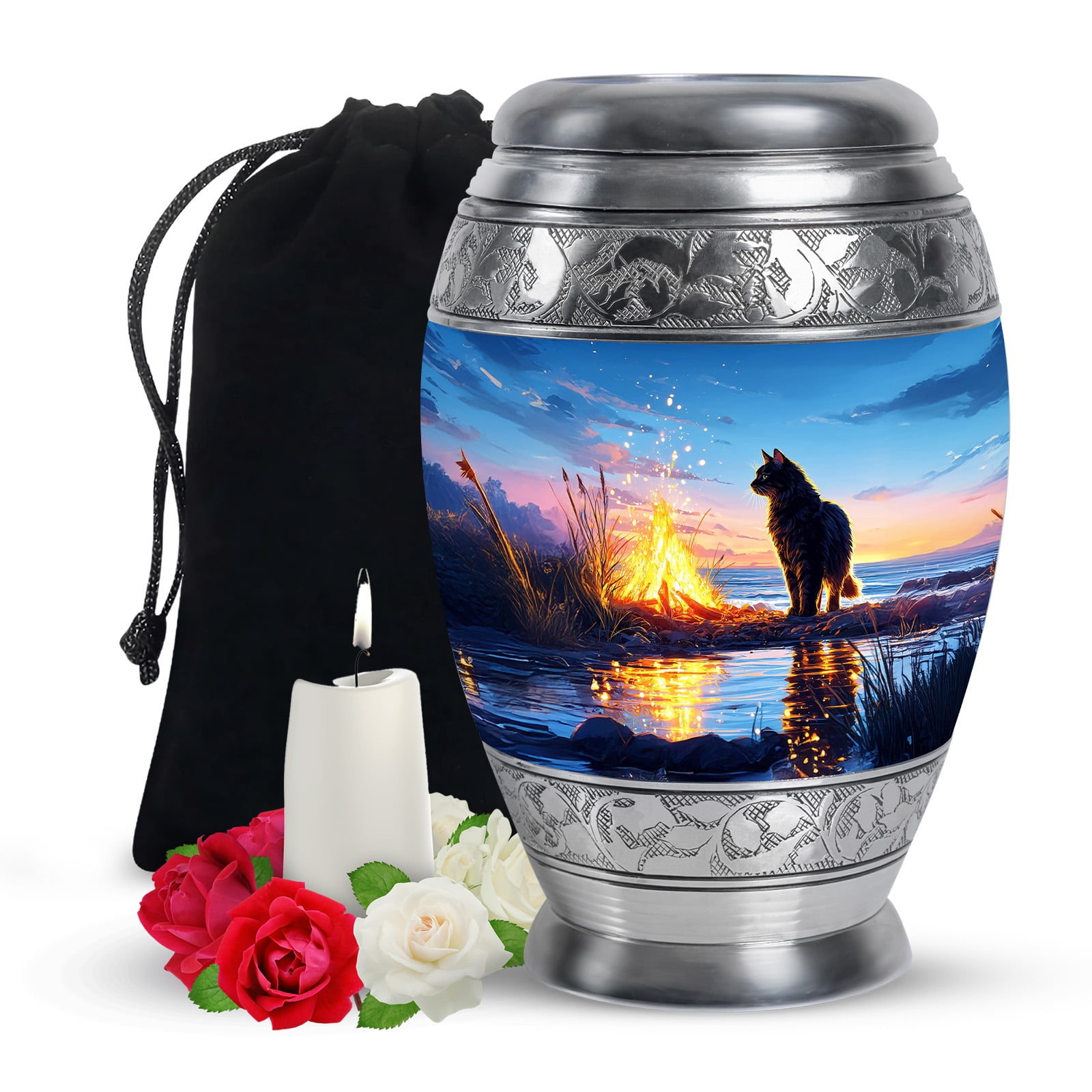 Yatskia Black Cat at Campfire Memorial Urn for Adult Ashes Mother and ...
