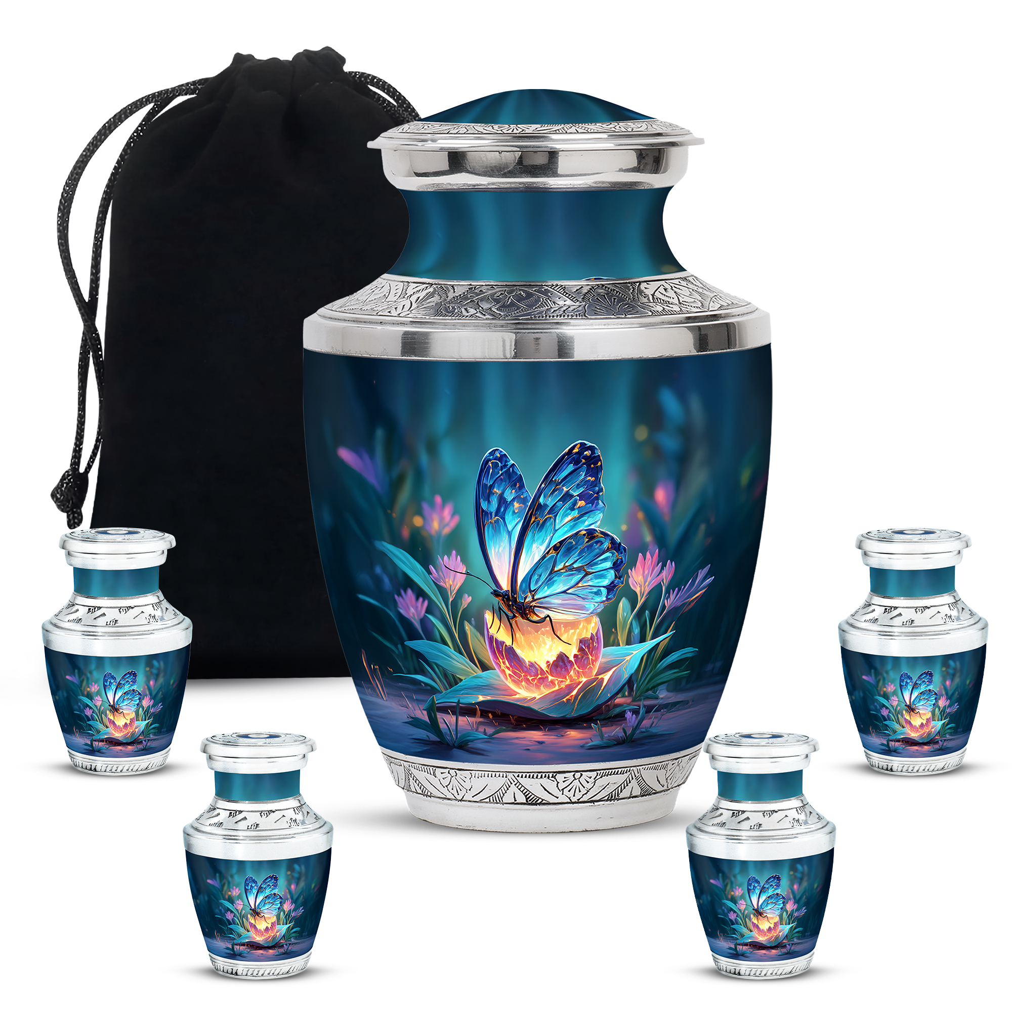 Yatskia Blue Butterfly with Blossoms Little Funeral Urns for Human ...