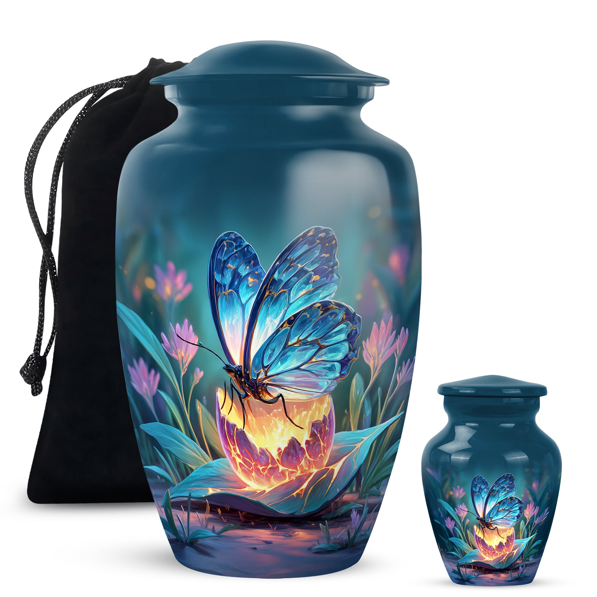 Yatskia Blue Butterfly with Blossoms Small Memorial Keepsake Urns for ...