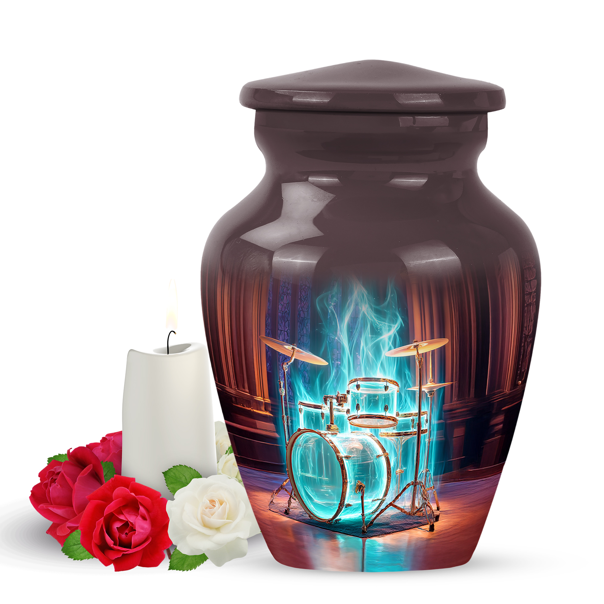 Yatskia Blue Flaming Drums Small Memorial Keepsake Urns for Human Ashes ...