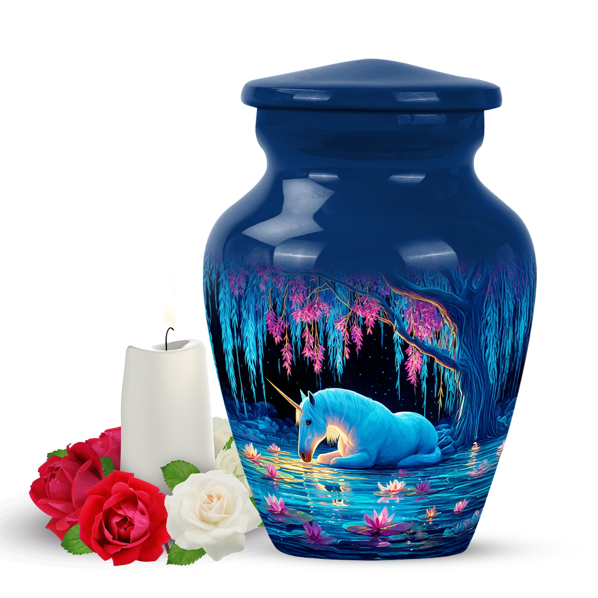 Yatskia Blue Unicorn with Flowers Little Keepsake Urns for Human Ashes ...