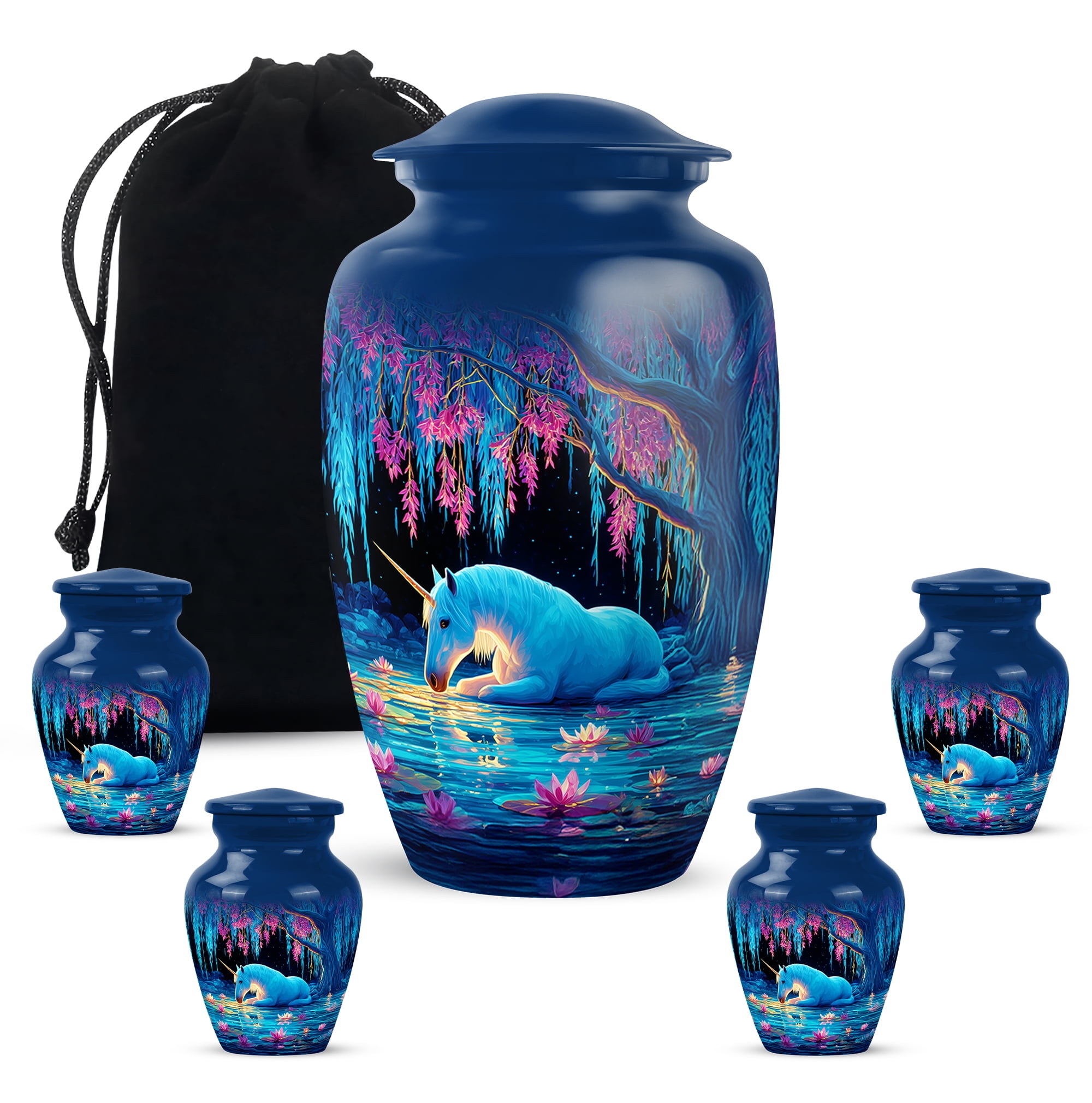 Yatskia Blue Unicorn with Flowers Little keepsake Urn for Adult Ashes ...