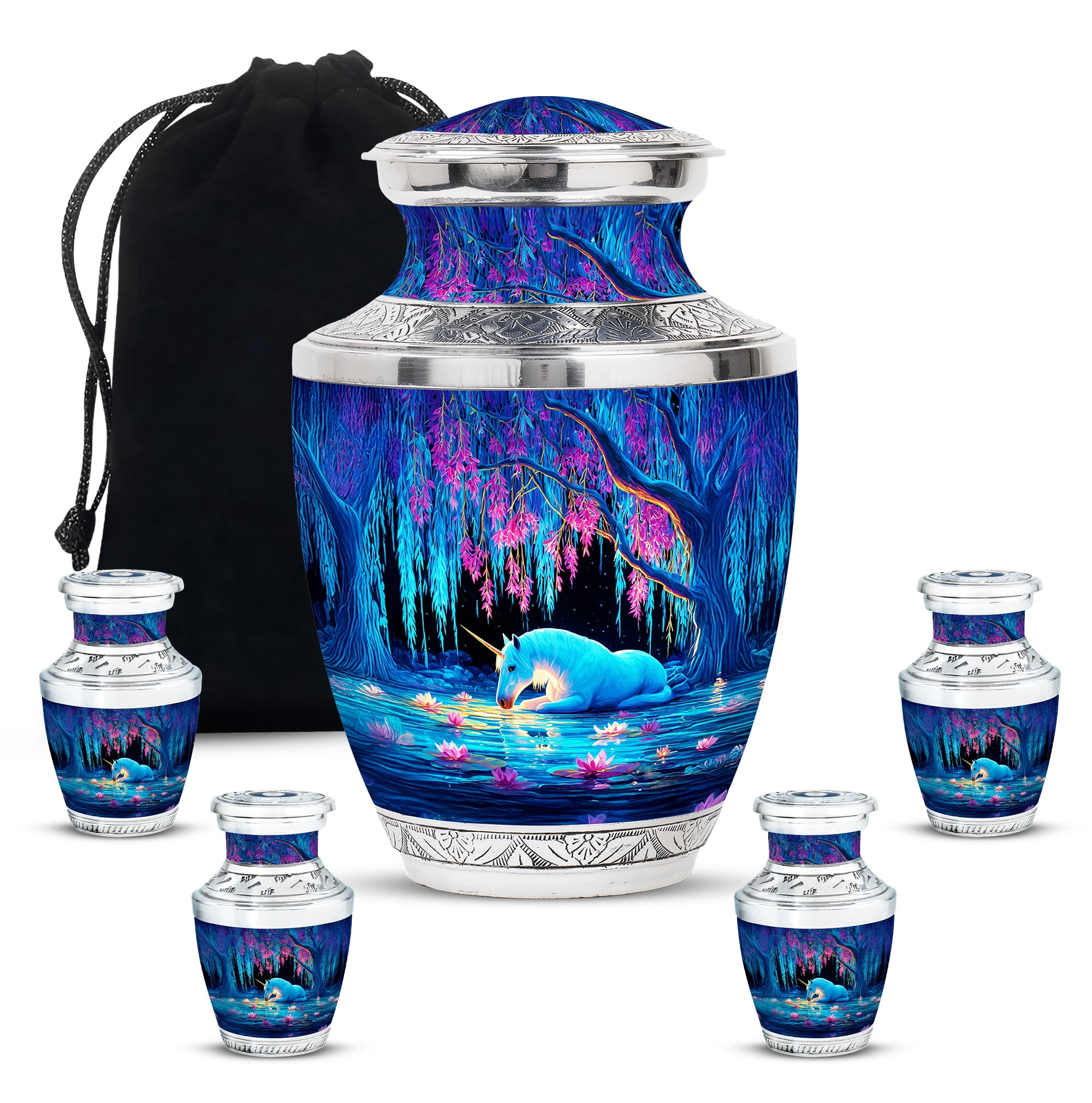 Yatskia Blue Unicorn with Flowers Little keepsake Urn for Adult Ashes ...