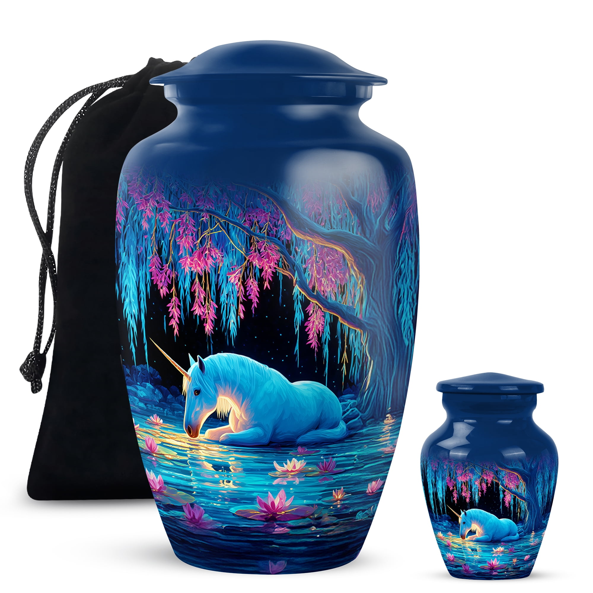 Yatskia Blue Unicorn with Flowers Small Memorial Keepsake Urns for ...