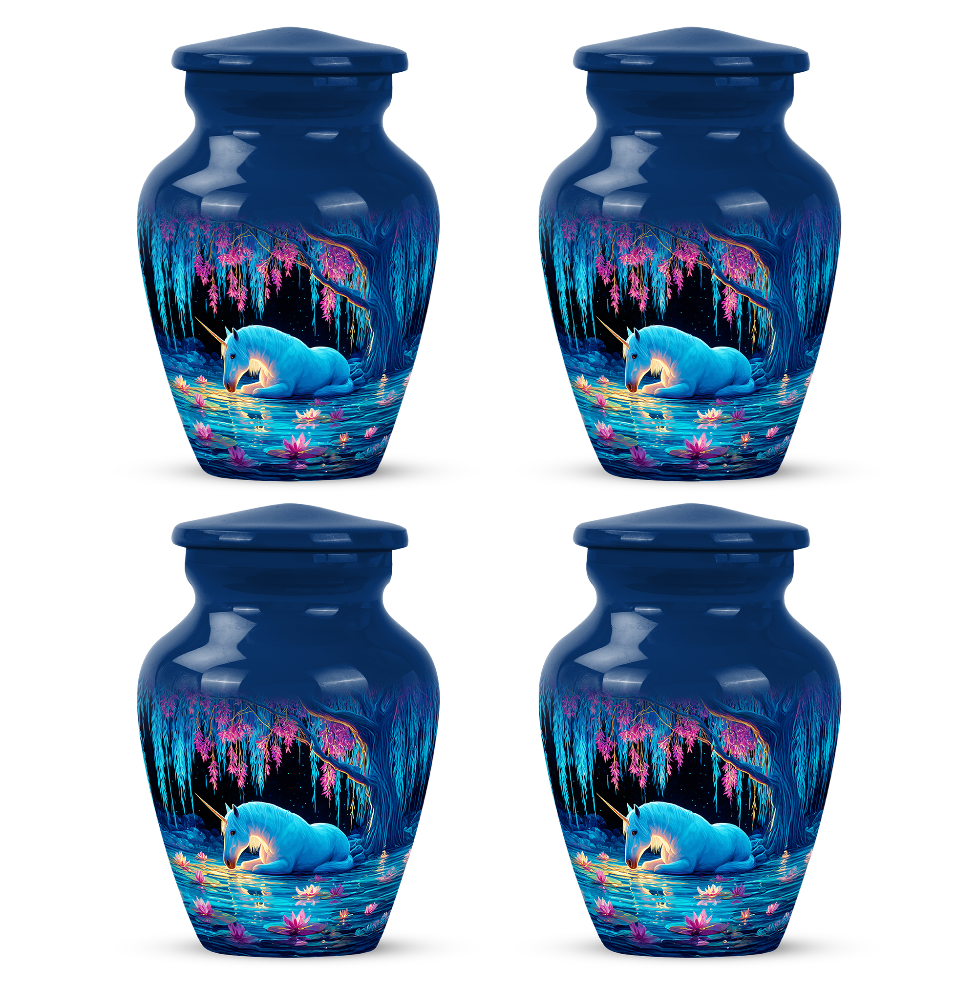 Yatskia Blue Unicorn with Flowers Small Urns for Human Ashes Keepsake ...