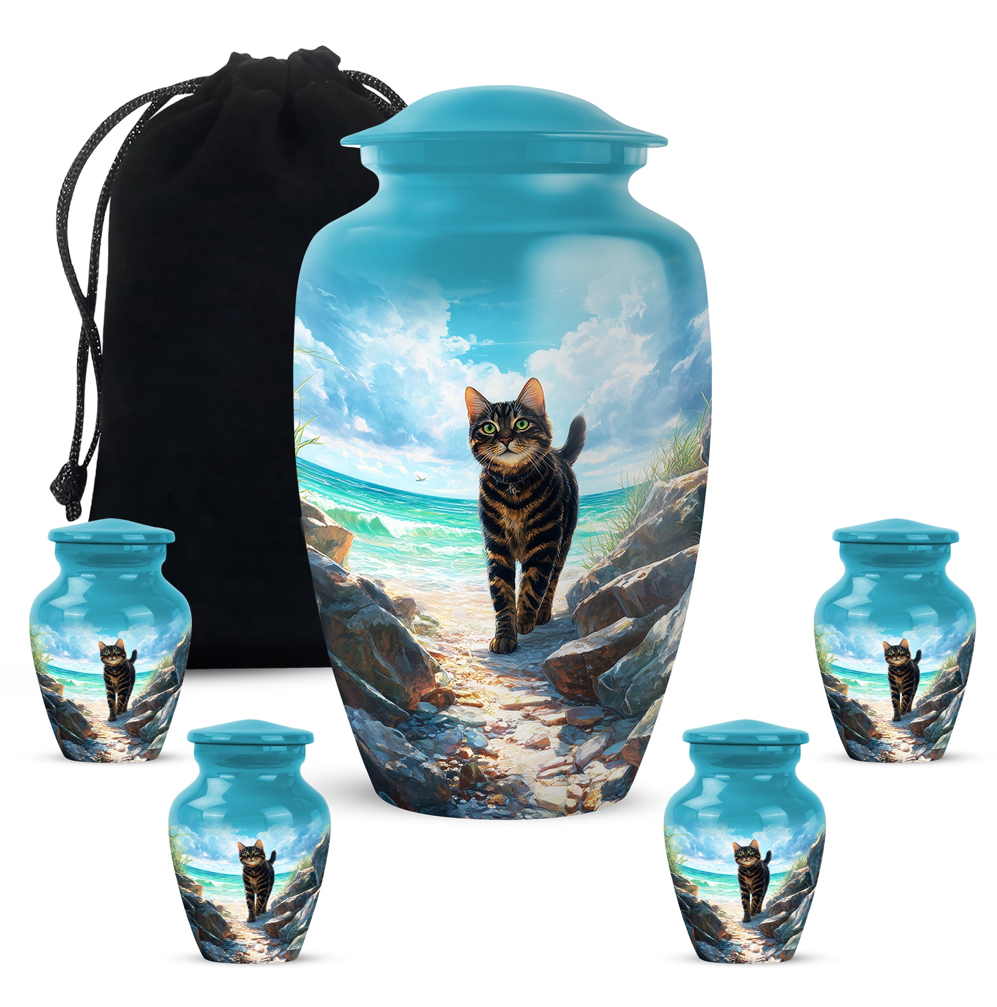 Yatskia Cat at Beach with Flowers Little keepsake Urn for Adult Ashes ...