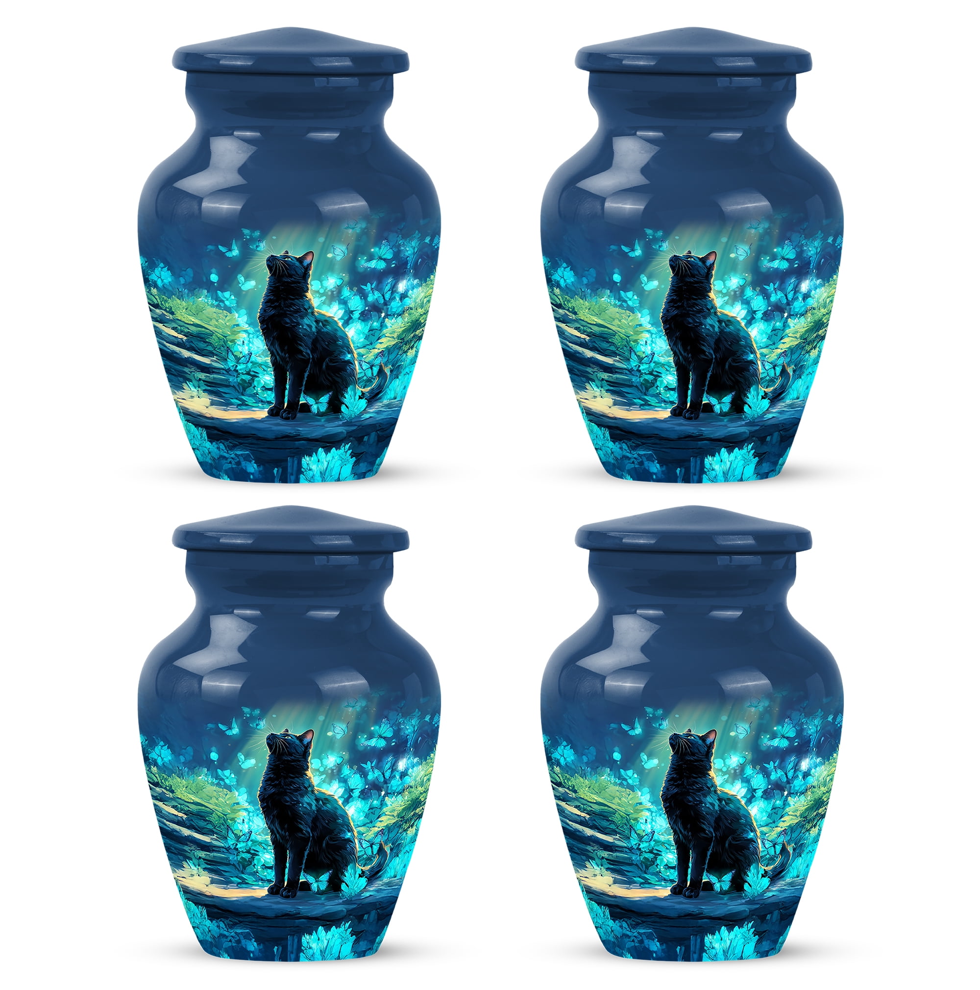 Yatskia Cat with Blue Butterflies Mini Memorial Keepsake Urns for Human ...