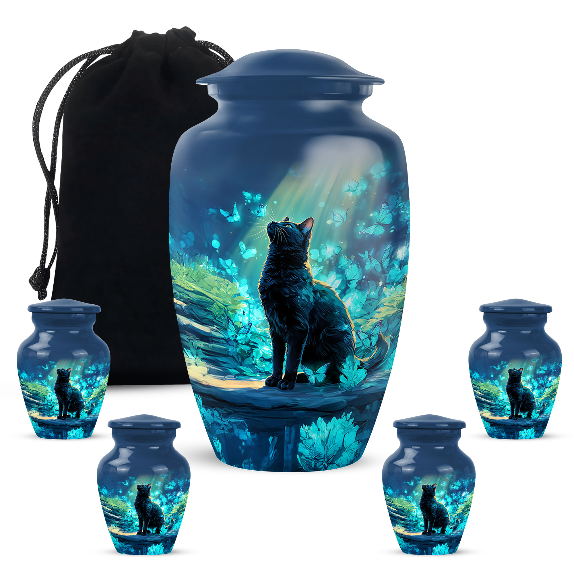 Yatskia Cat with Blue Butterflies at Spring Mini Cremation Urns for ...