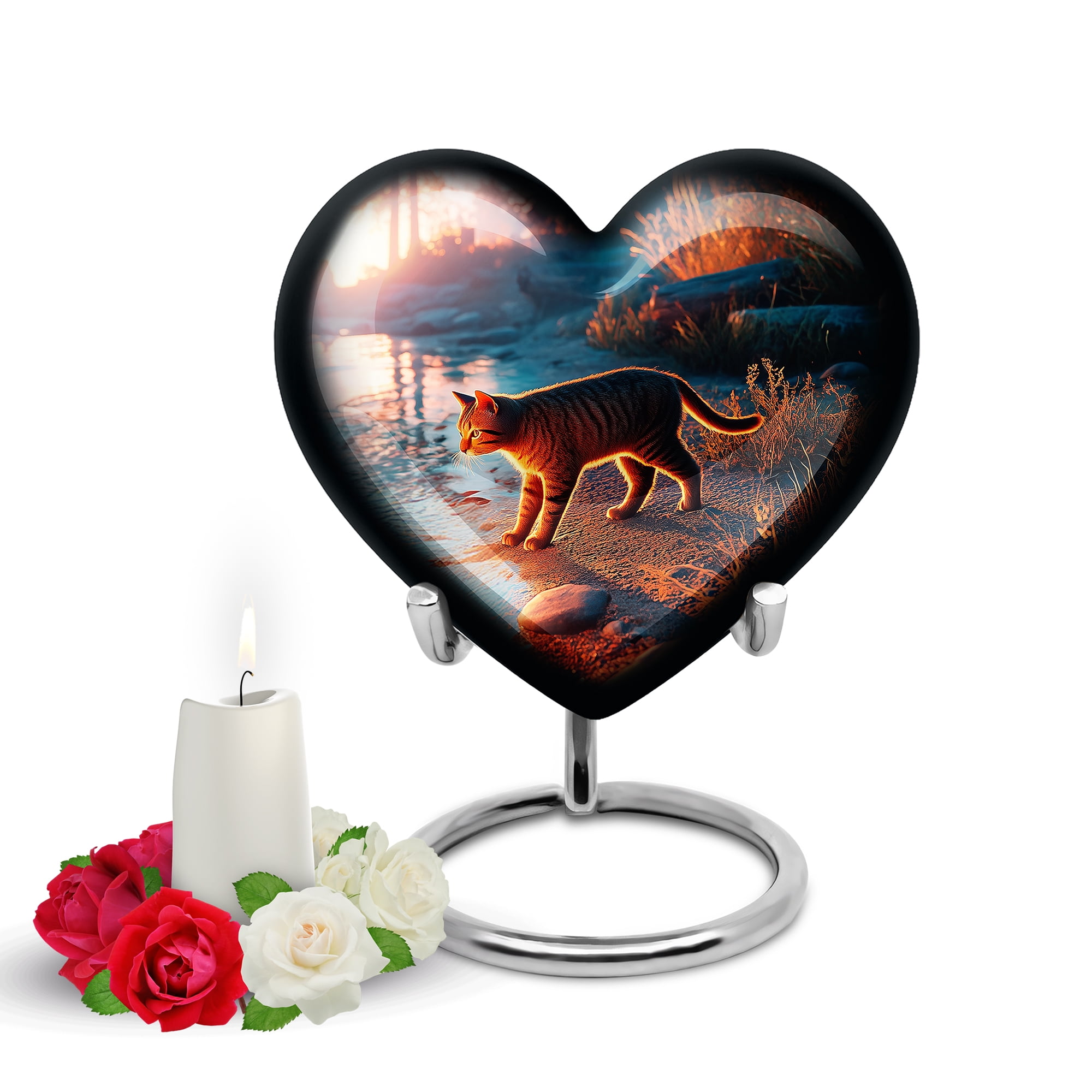 Yatskia Cat on the Sunset Small Memorial Urns for Human Ashes Adult Men and Women, Mini ...