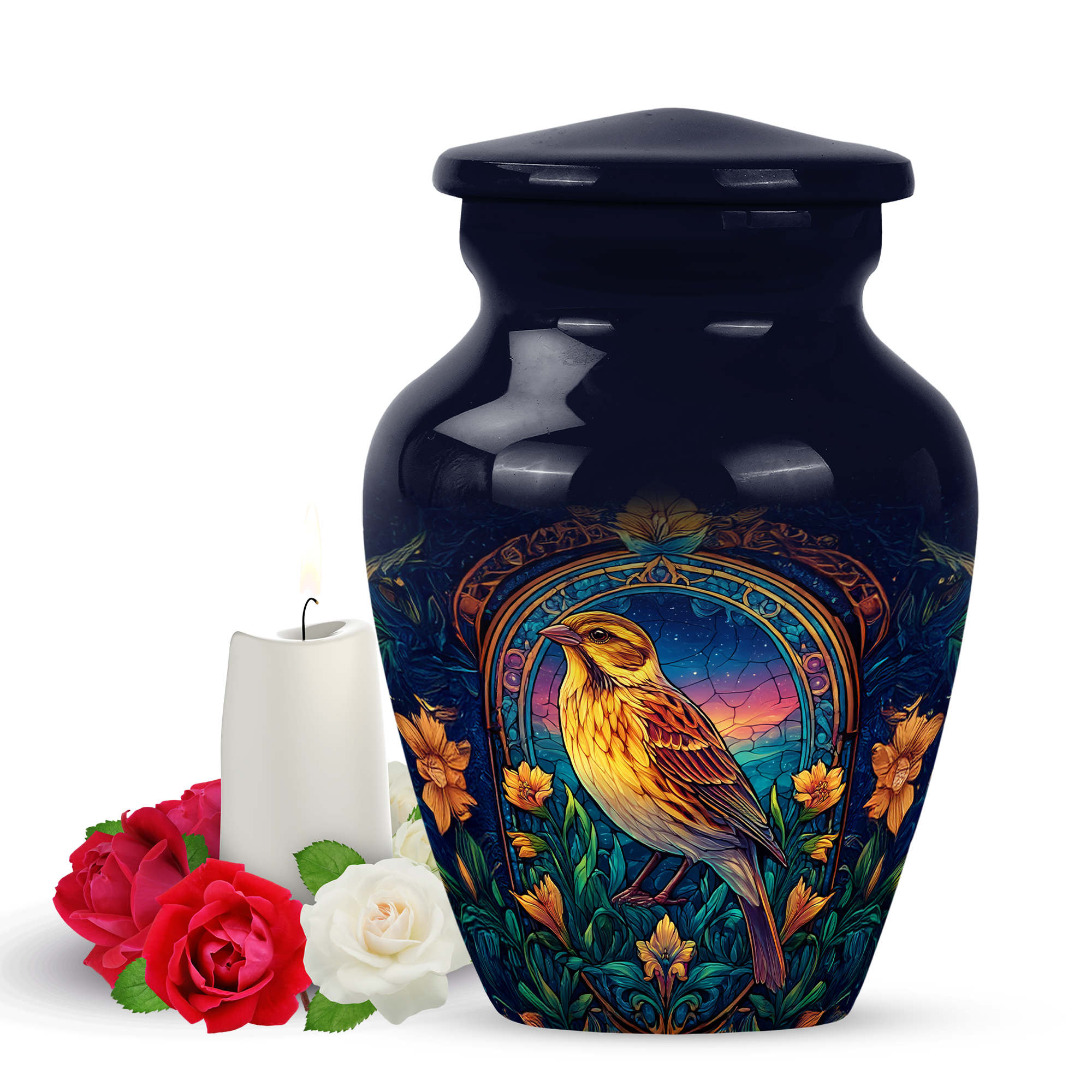 Yatskia Colorful Sparrow with Blossoms Little Funeral Burial Urn for ...