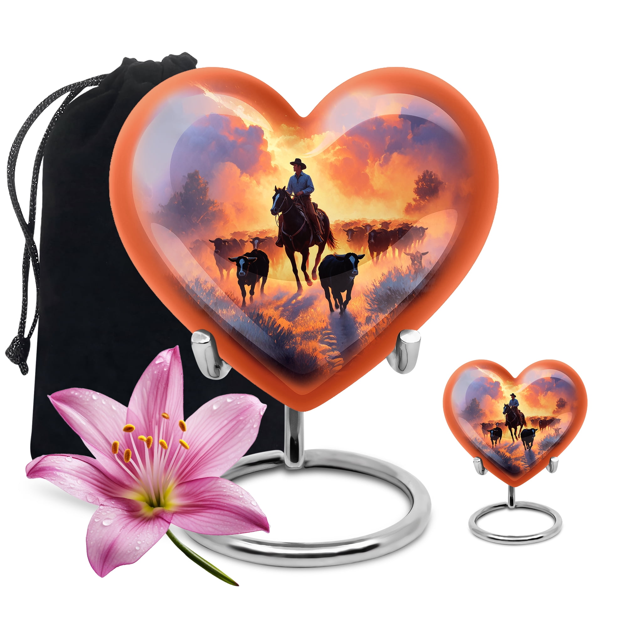 Yatskia Cowboy with Cattle Small Cremation Keepsake Urns for Human ...