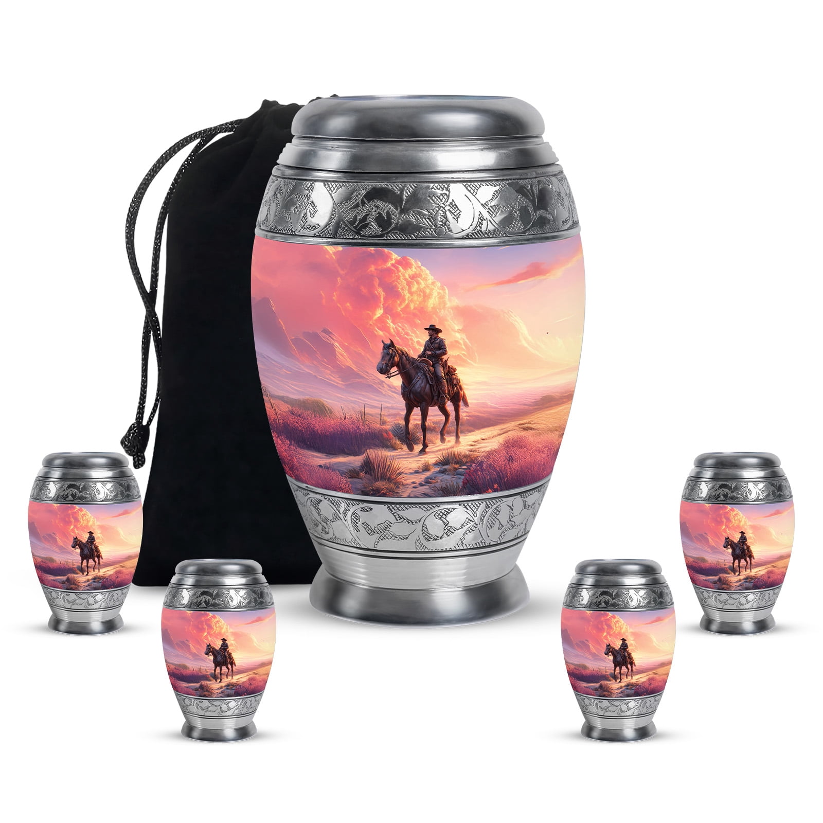 Yatskia Cowboy at Sunset Mini Funeral Urn for Adult Ashes Mother and ...