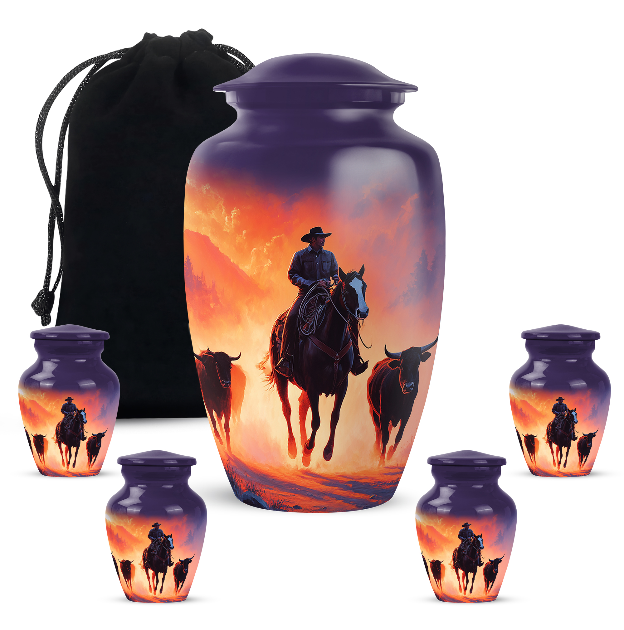 Yatskia Cowboy with Cattle Large Funeral Urns for Human Ashes Adult Man ...