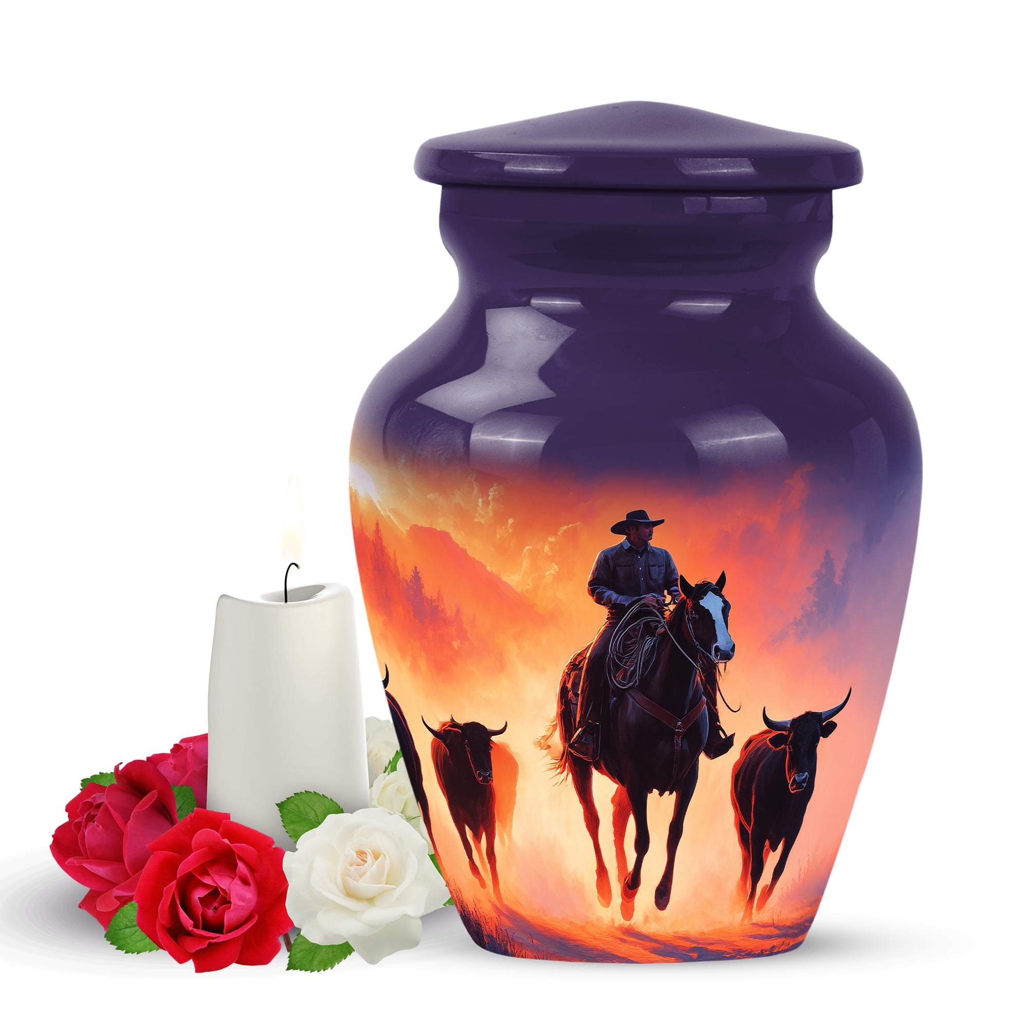 Yatskia Cowboy with Cattle Small Memorial Urns for Human Ashes Adult ...