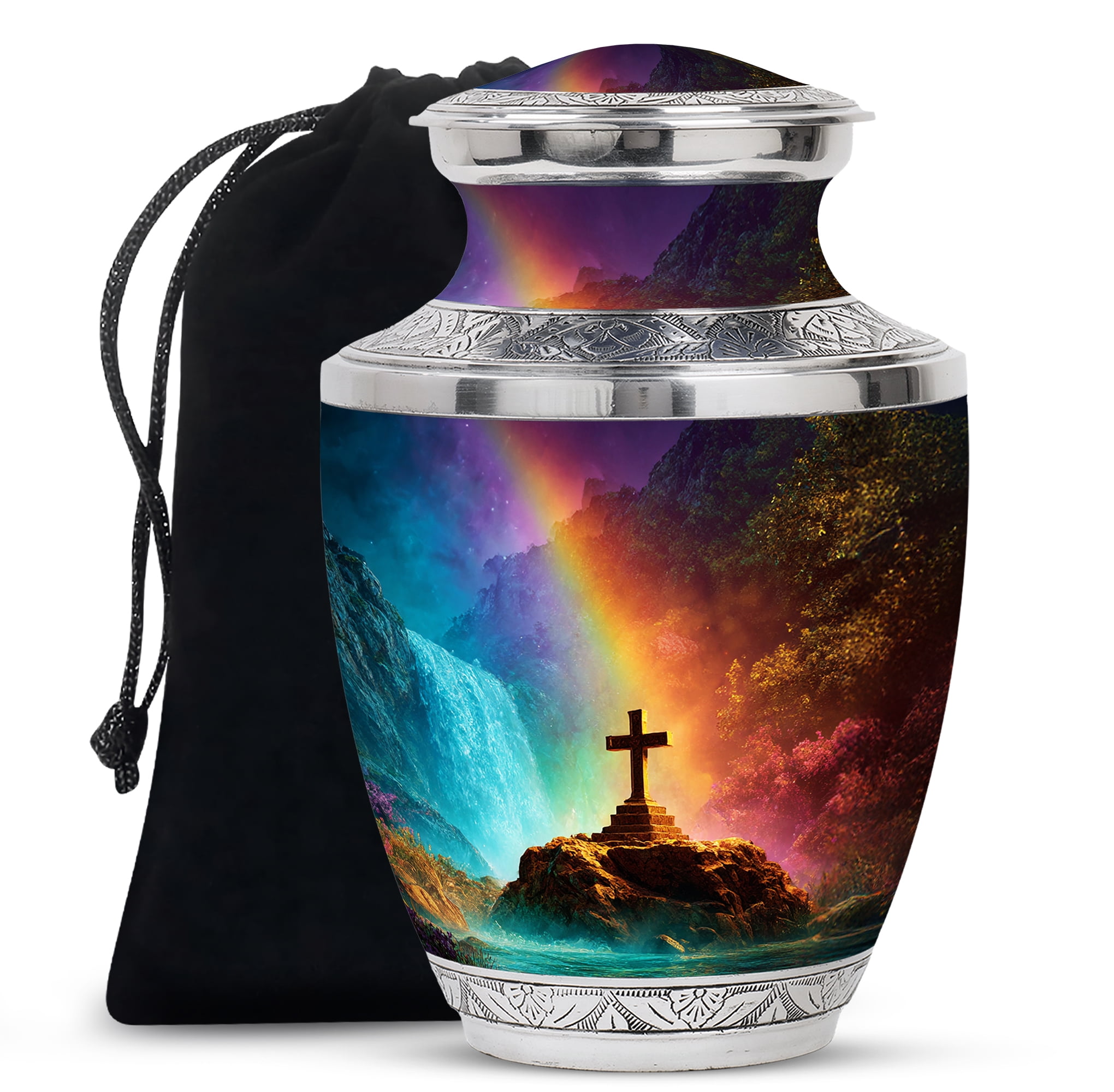 Yatskia Cross with Rainbow Decorative Cremation Urn for Ashes Adult Mother and Father, Large ...